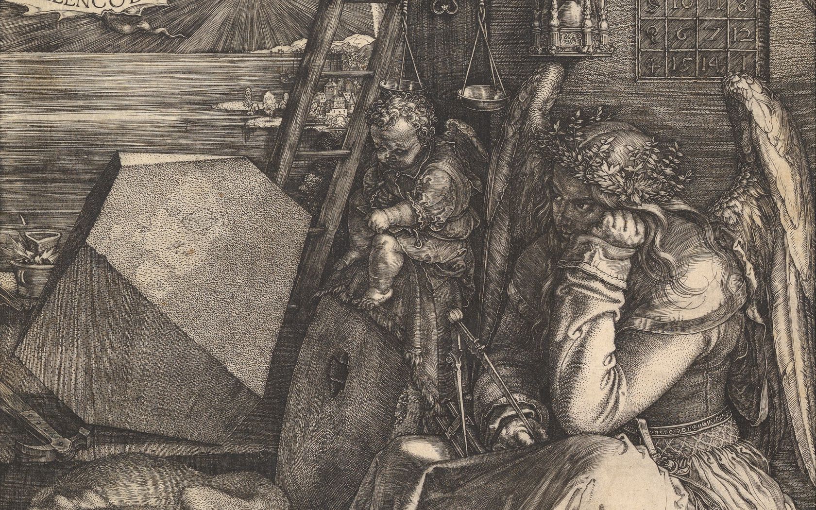 Download wallpaper 1680x1050 albrecht durer, melancholy, putto, winged ...