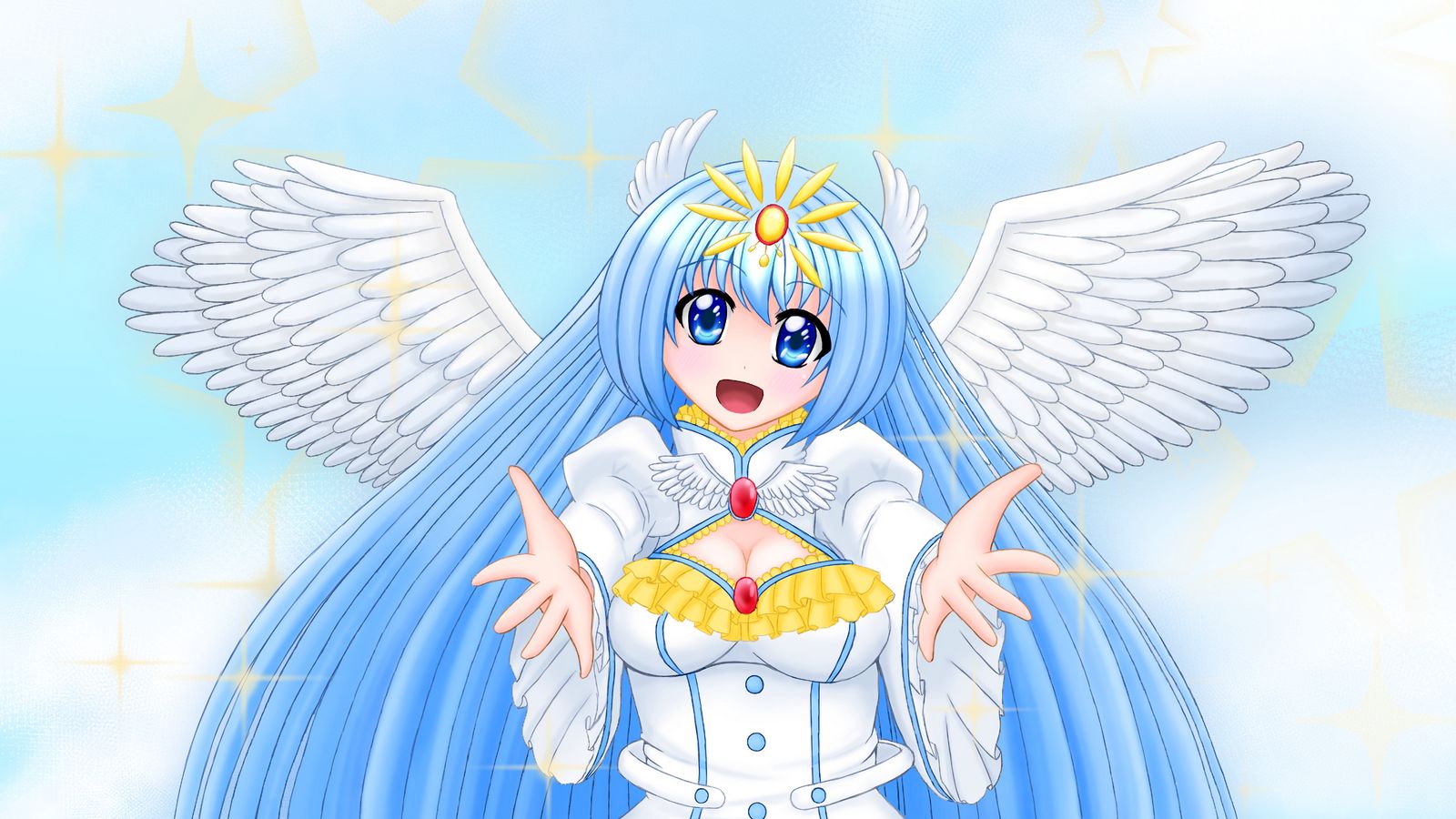 Download wallpaper 1600x900 angel, girl, smile, anime widescreen 16:9 ...