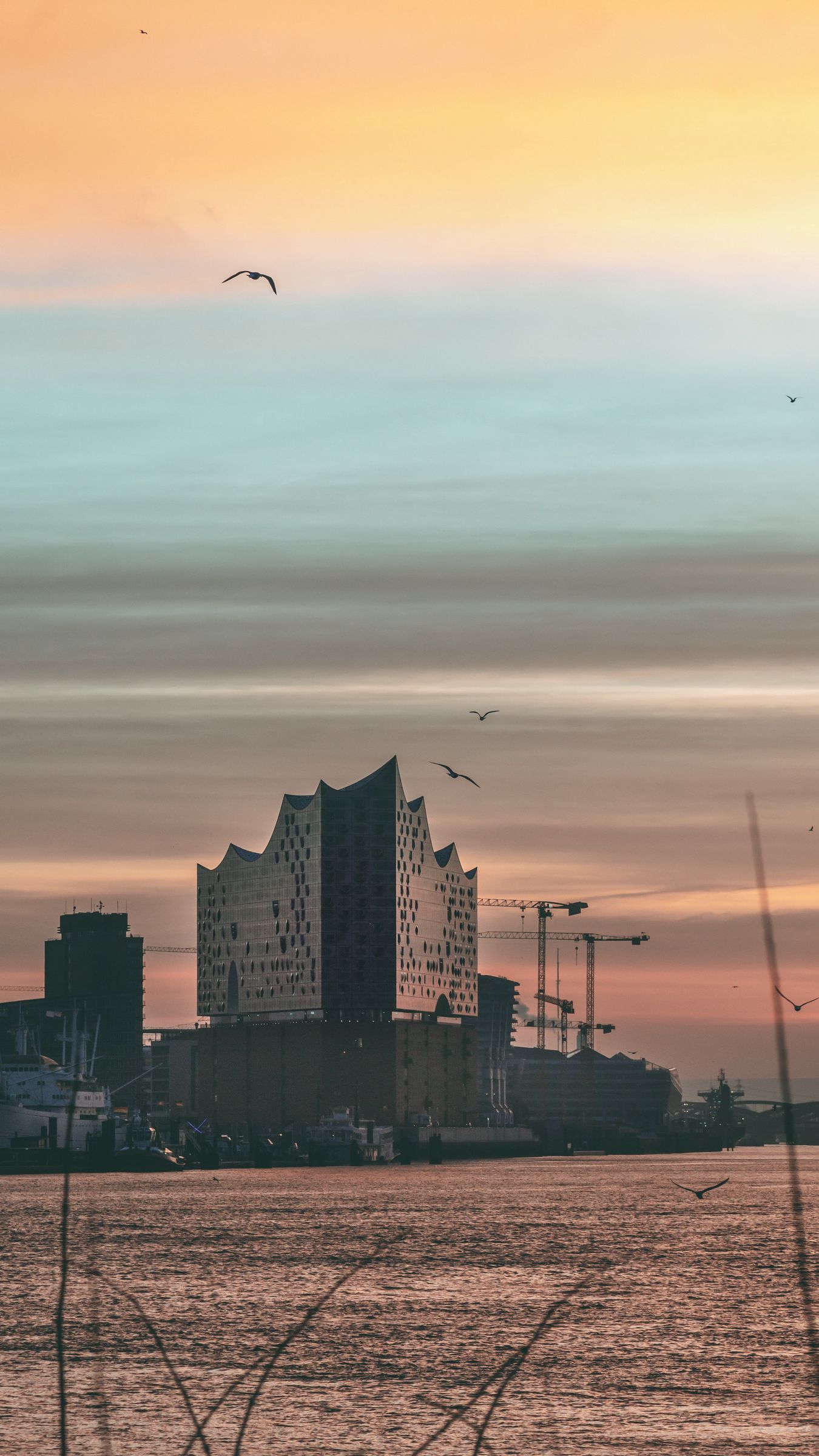 Download wallpaper 1350x2400 architecture, building, water, sunset ...