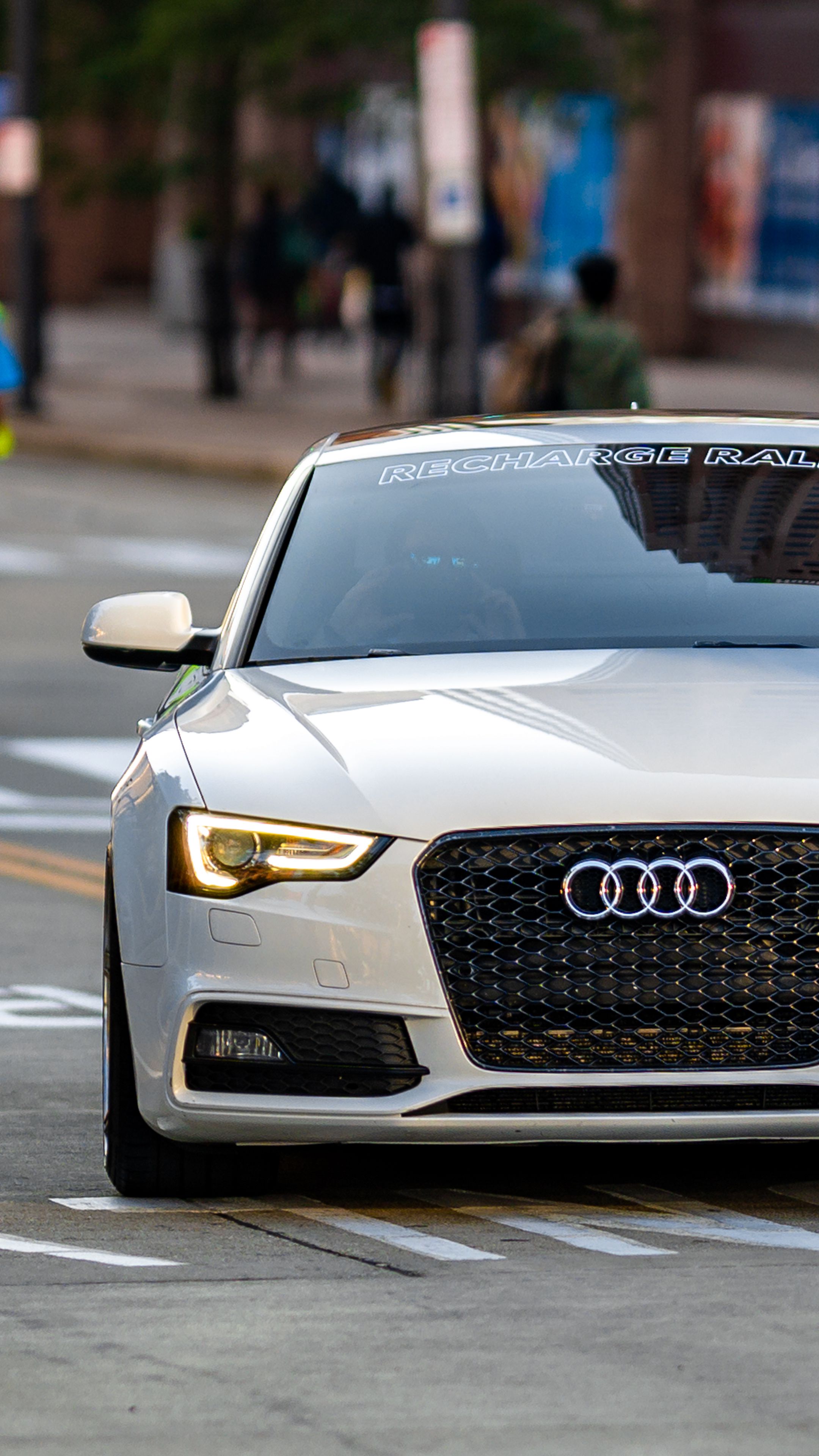Download wallpaper 2160x3840 audi, car, white, front view, road samsung ...