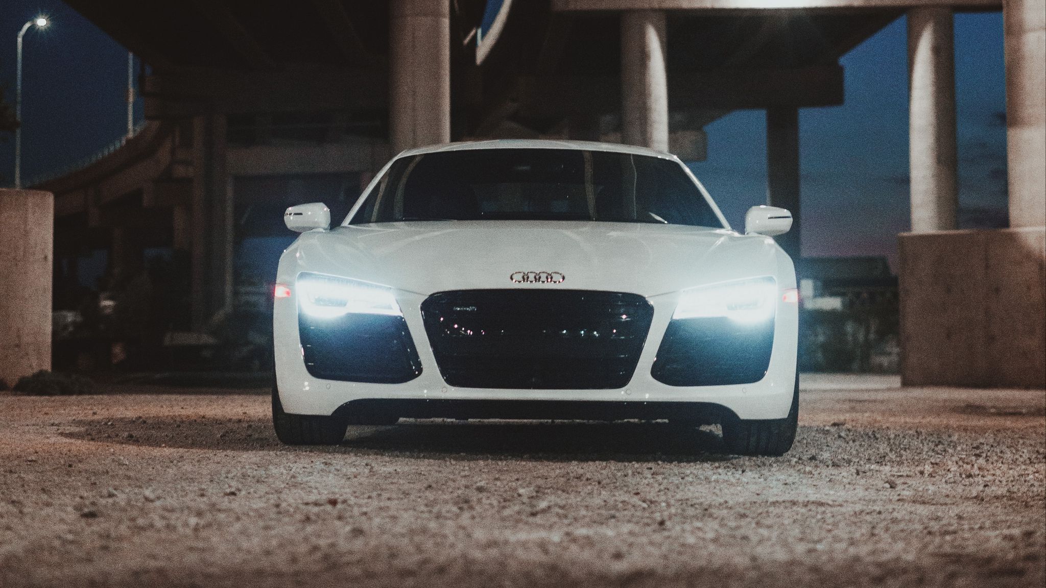Download wallpaper 2048x1152 audi r8, audi, car, white, front view ...