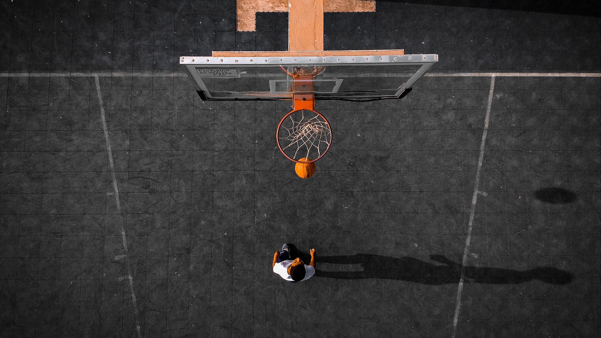 Download wallpaper 1920x1080 basketball, basketball hoop, ball, aerial ...