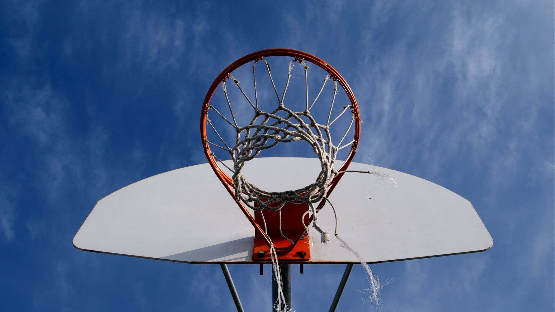 Download wallpaper 1920x1080 basketball, net, hoop, sky, bottom view ...