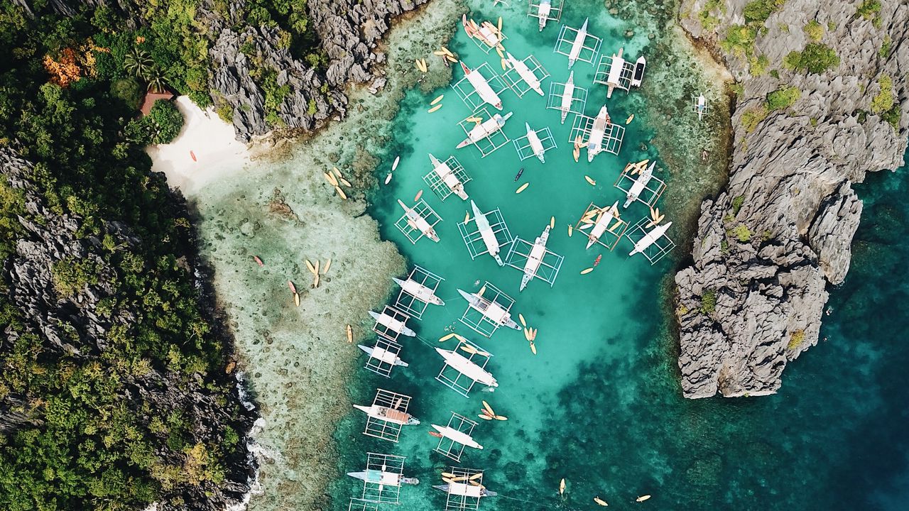 Wallpaper bay, aerial view, boats, shore, rocks hd, picture, image