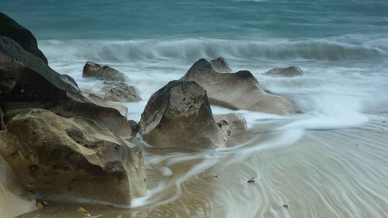 Wallpaper beach, sea, waves, stones, nature, landscape hd, picture, image