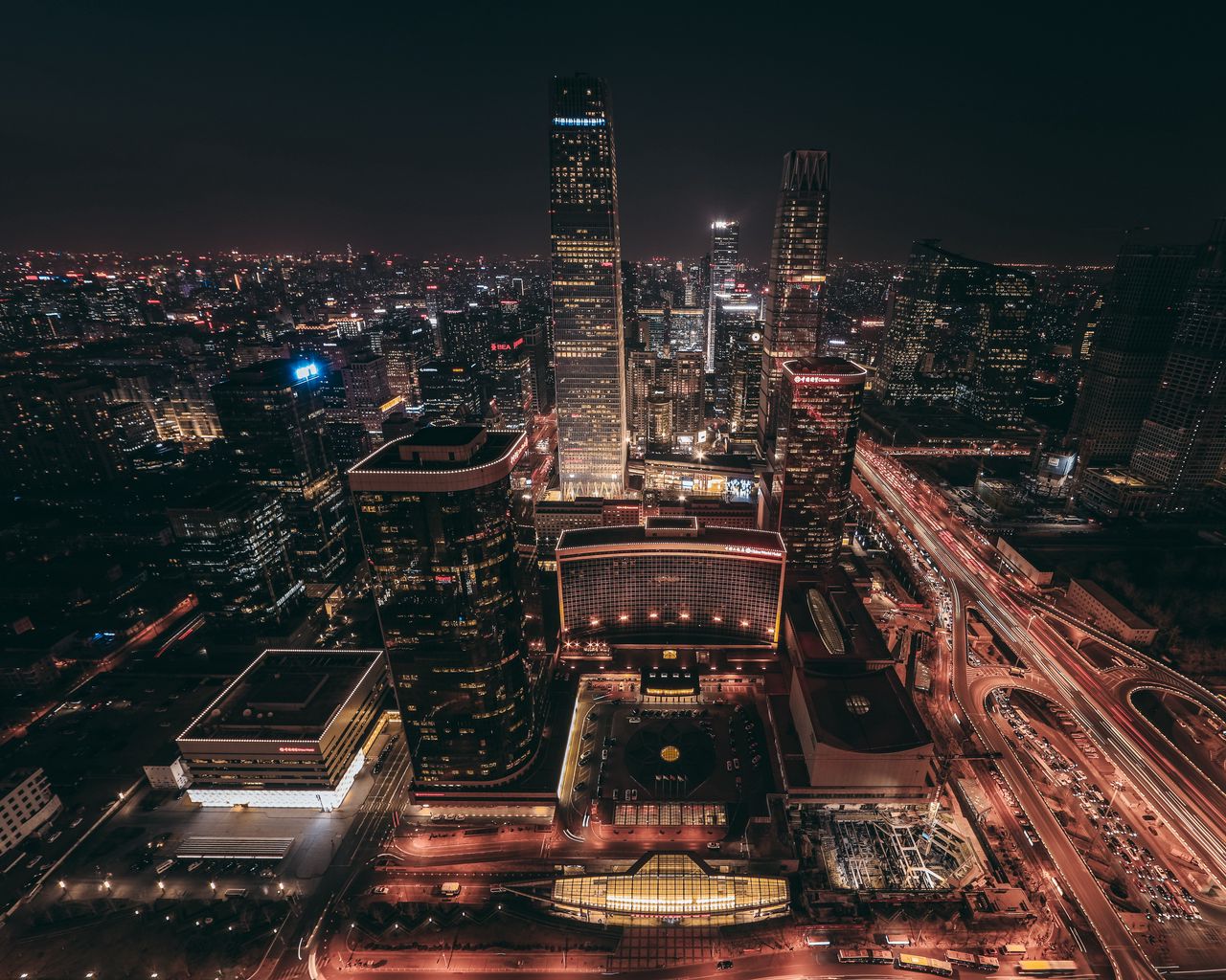 Download wallpaper 1280x1024 beijing, skyscrapers, night city, top view ...
