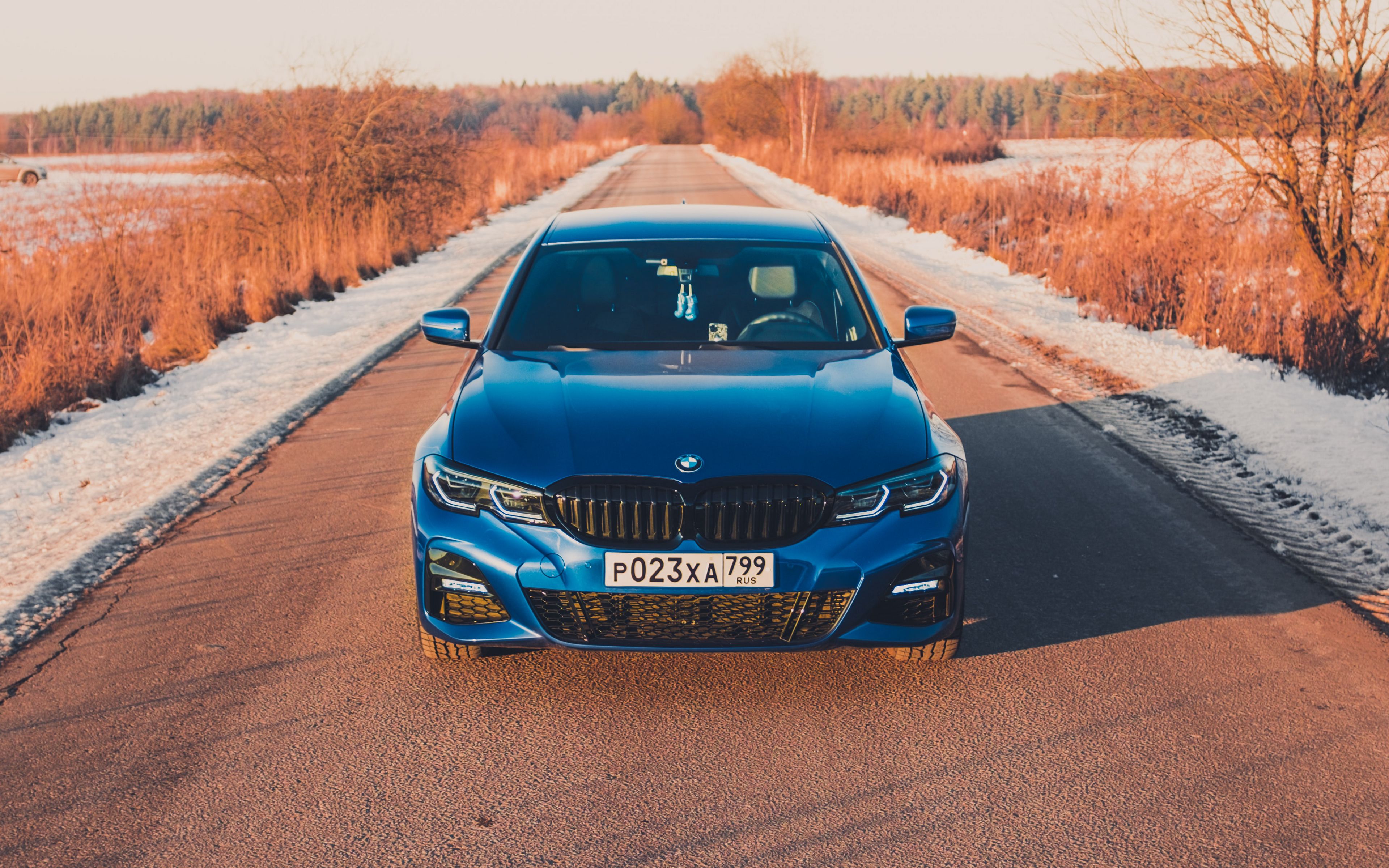 Download wallpaper 3840x2400 bmw, car, road, blue, front view 4k ultra ...