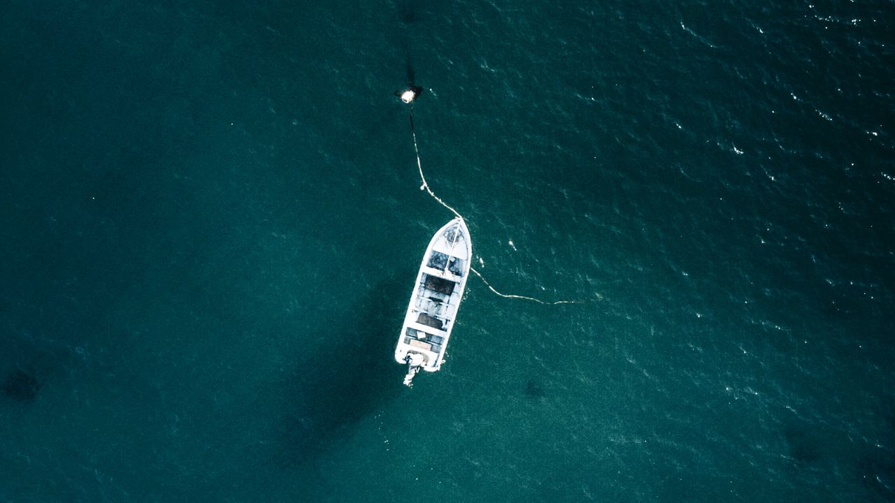 Wallpaper boat, aerial view, sea, water, waves hd, picture, image