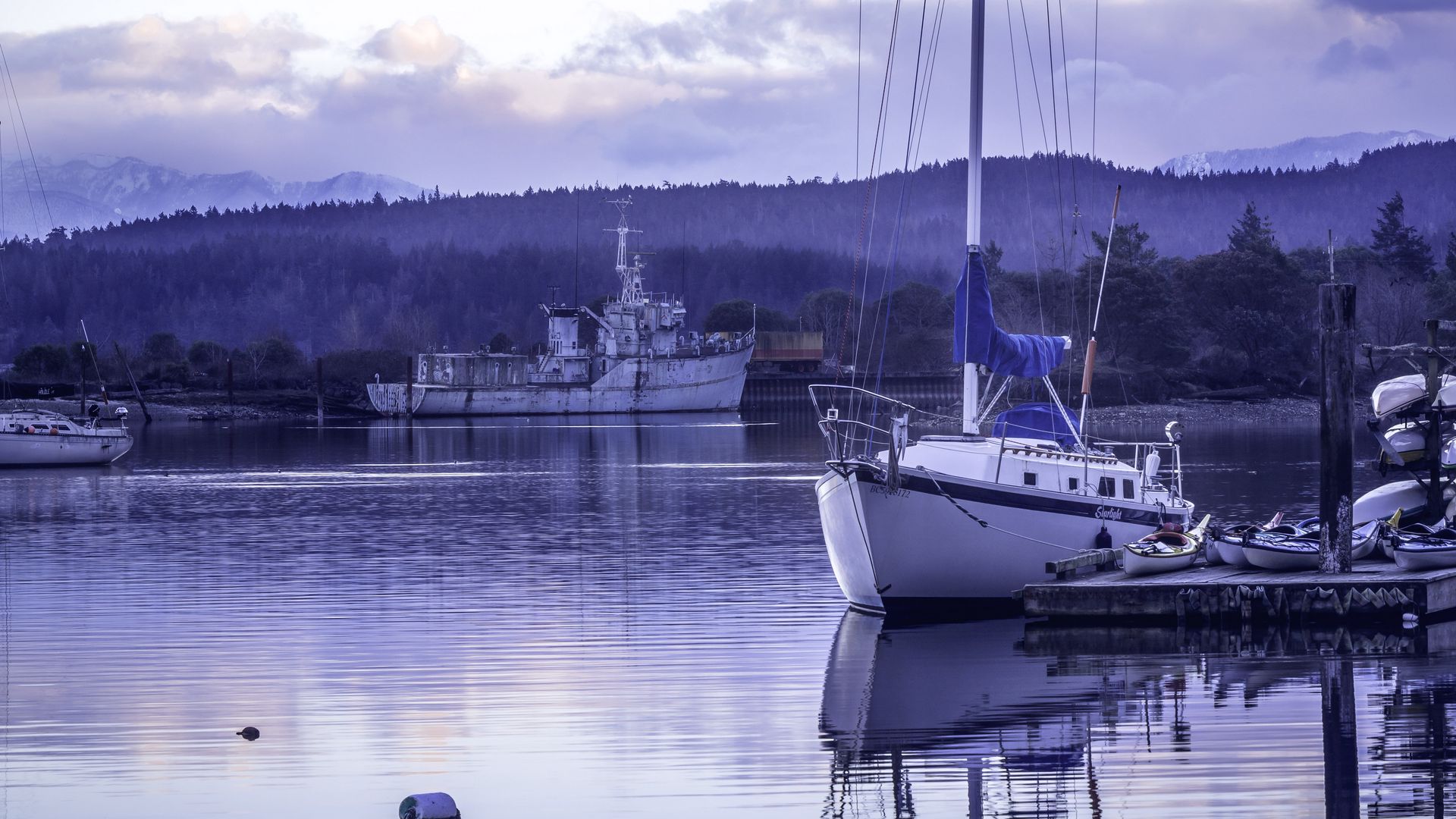 Download wallpaper 1920x1080 boat, port, water, trees full hd, hdtv ...