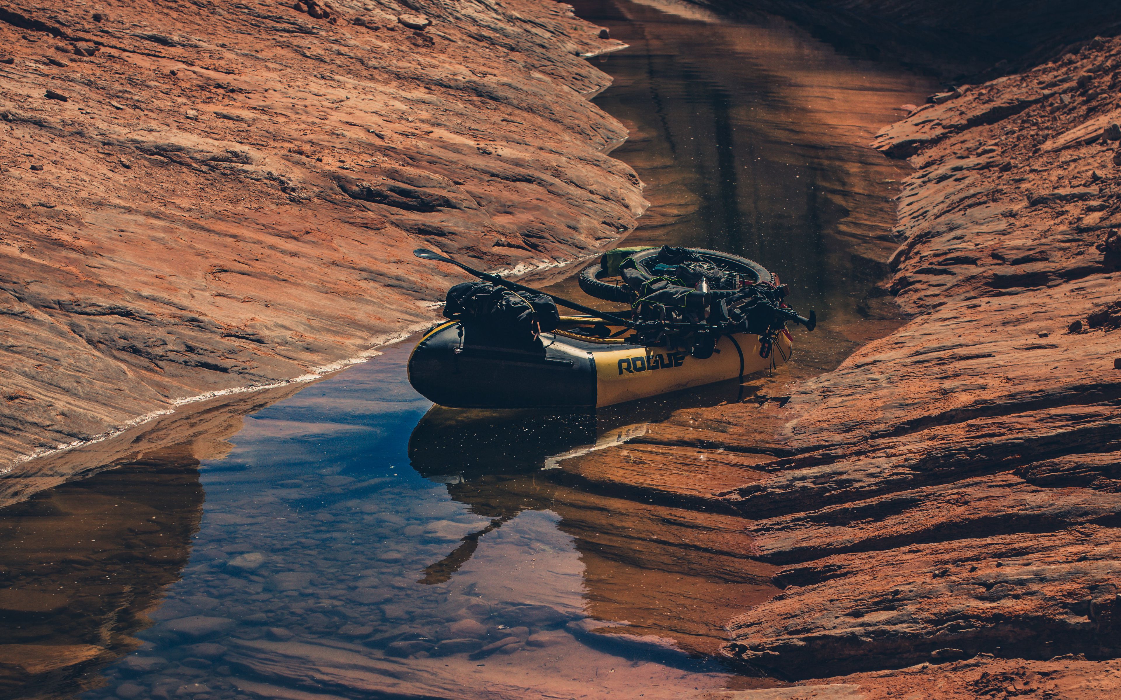 Download wallpaper 3840x2400 boat, river, rocks, stone 4k ultra hd 16: ...