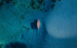 Wallpaper boat, sea, view from above, water hd, picture, image