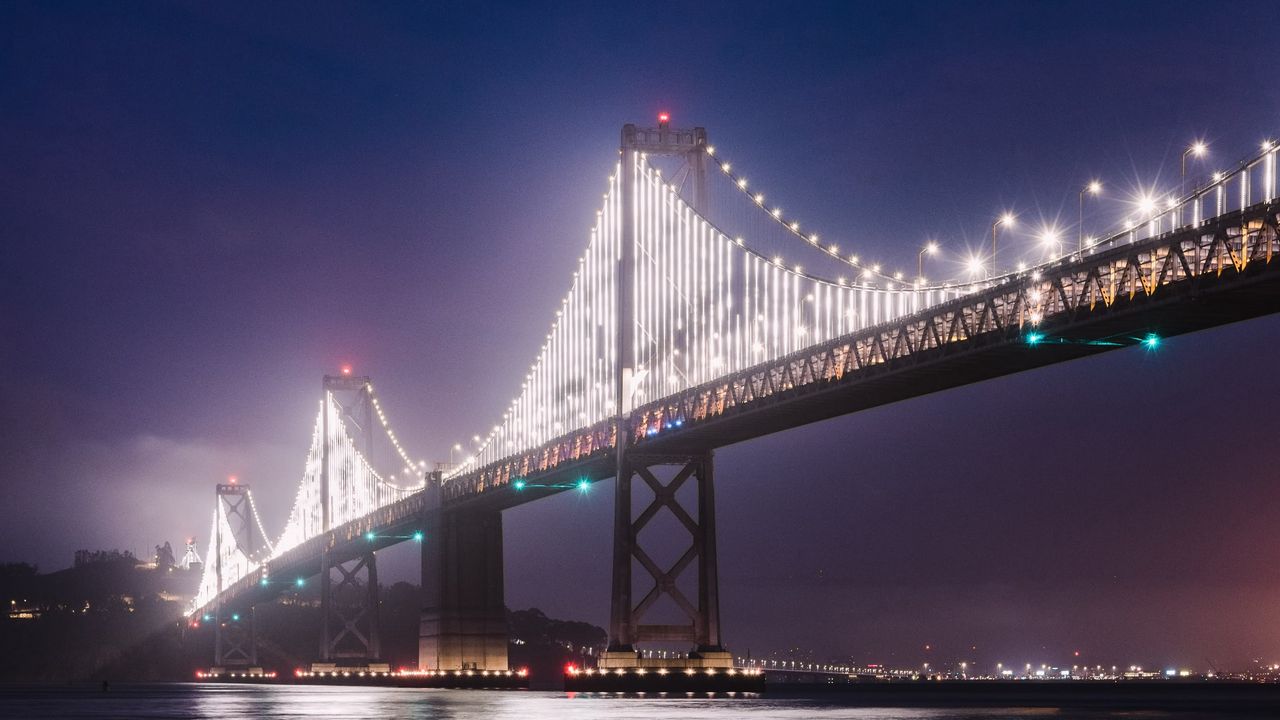 Wallpaper bridge, architecture, lights, night hd, picture, image