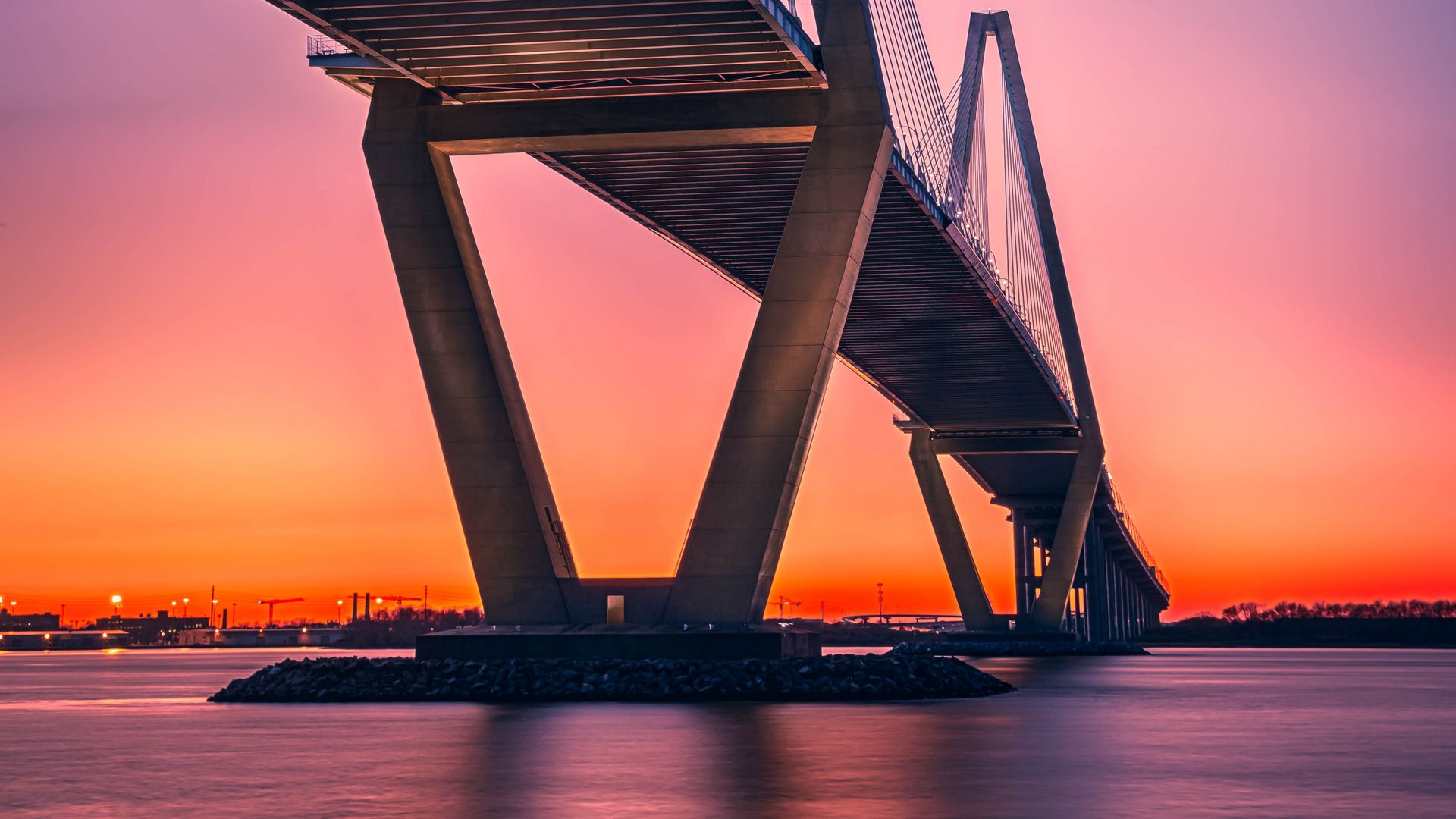 Download wallpaper 1920x1080 bridge, architecture, sunset, construction ...
