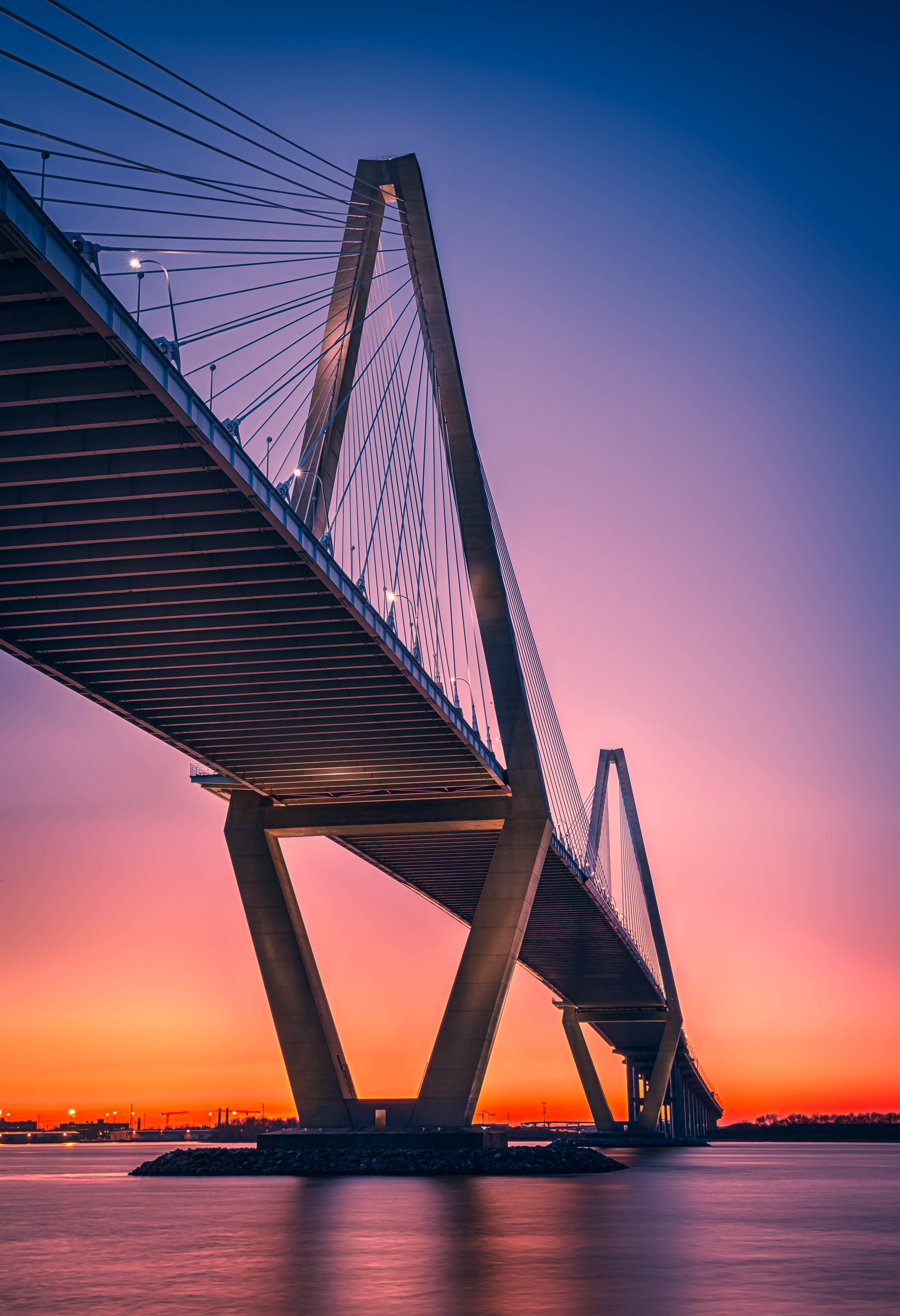 Download wallpaper 3740x5466 bridge, architecture, sunset, construction ...