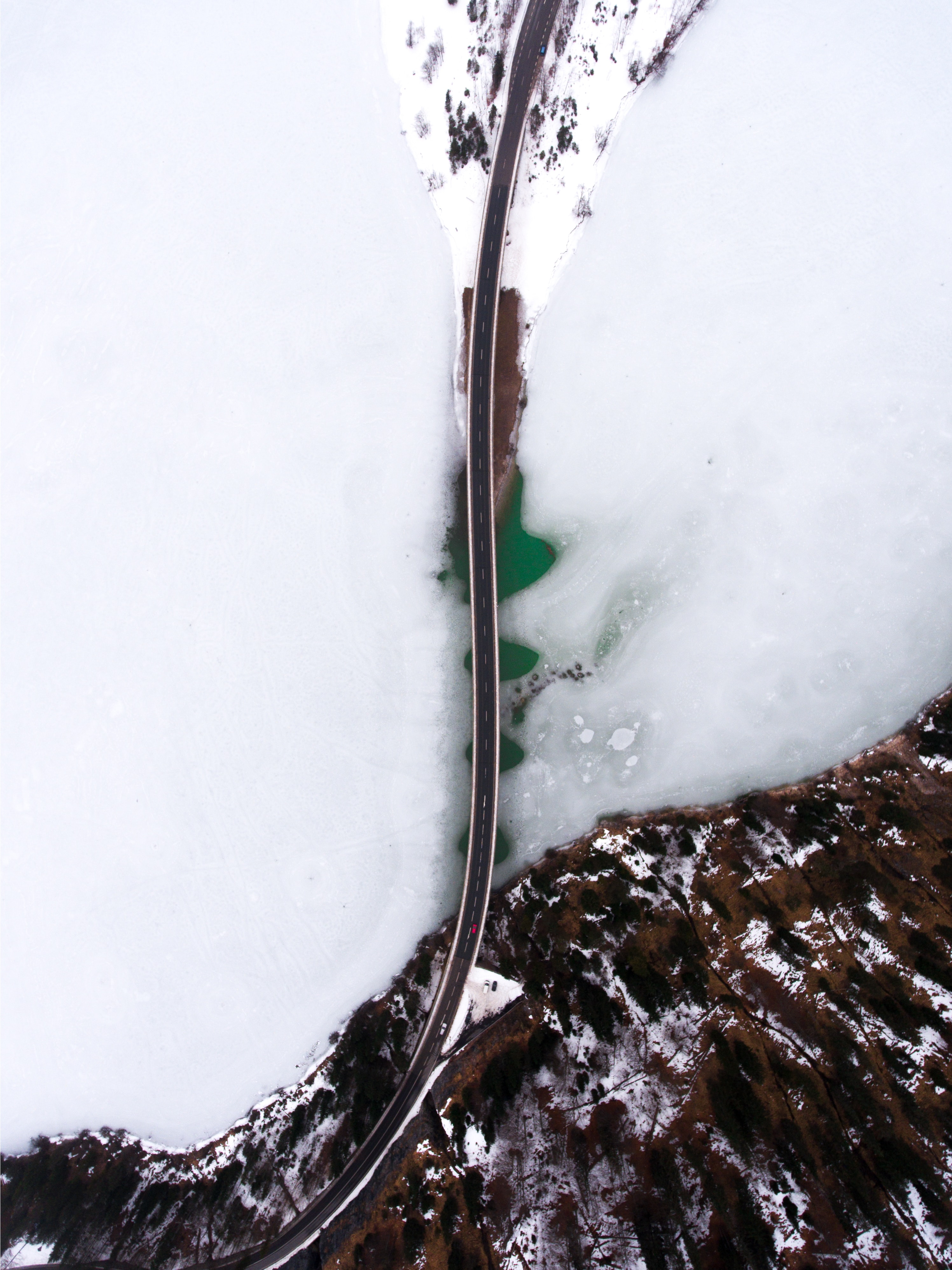 Download wallpaper 2993x3991 bridge, ice, aerial view, river, shore hd ...