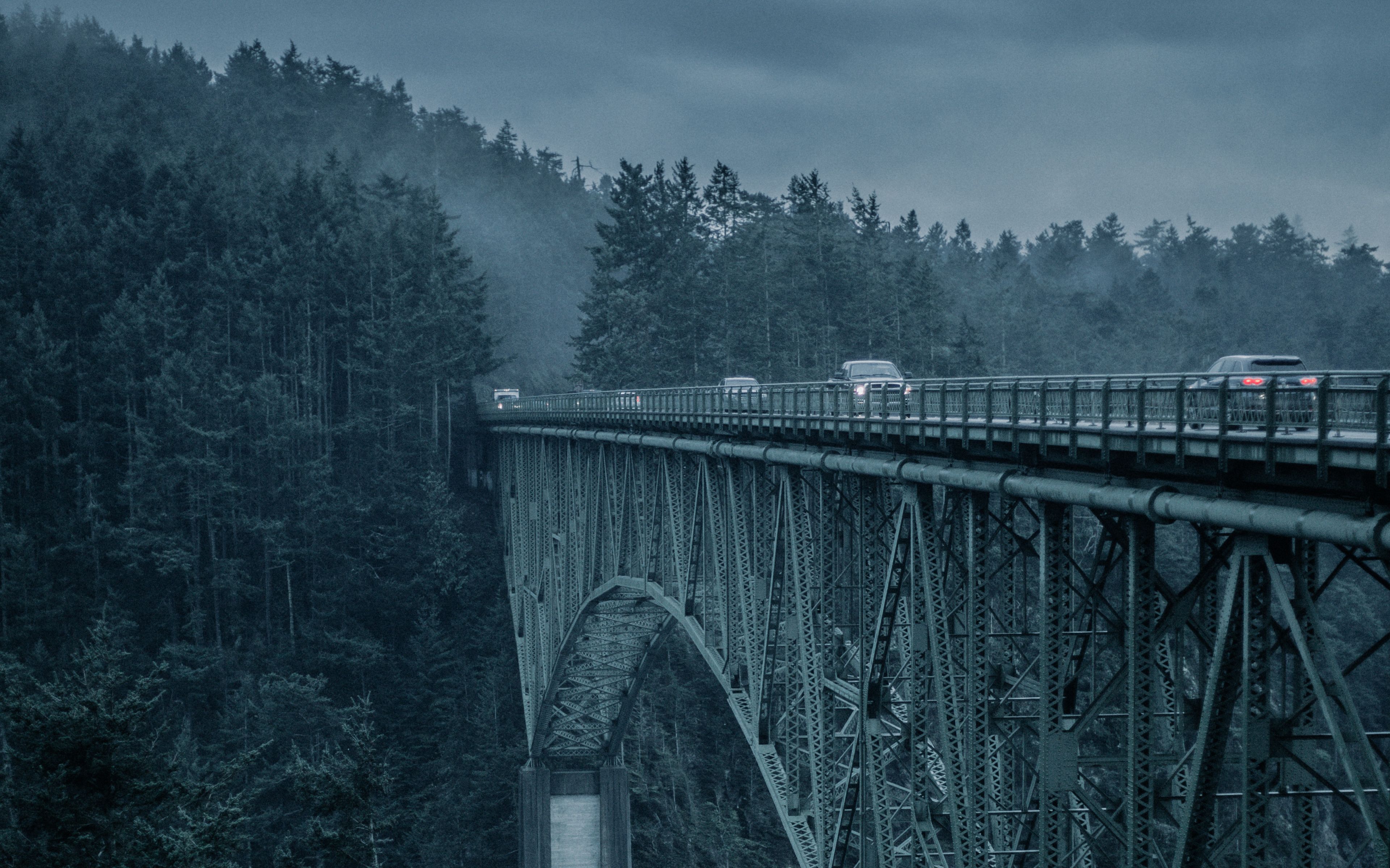 Download wallpaper 3840x2400 bridge, mountains, cars, evening 4k ultra ...