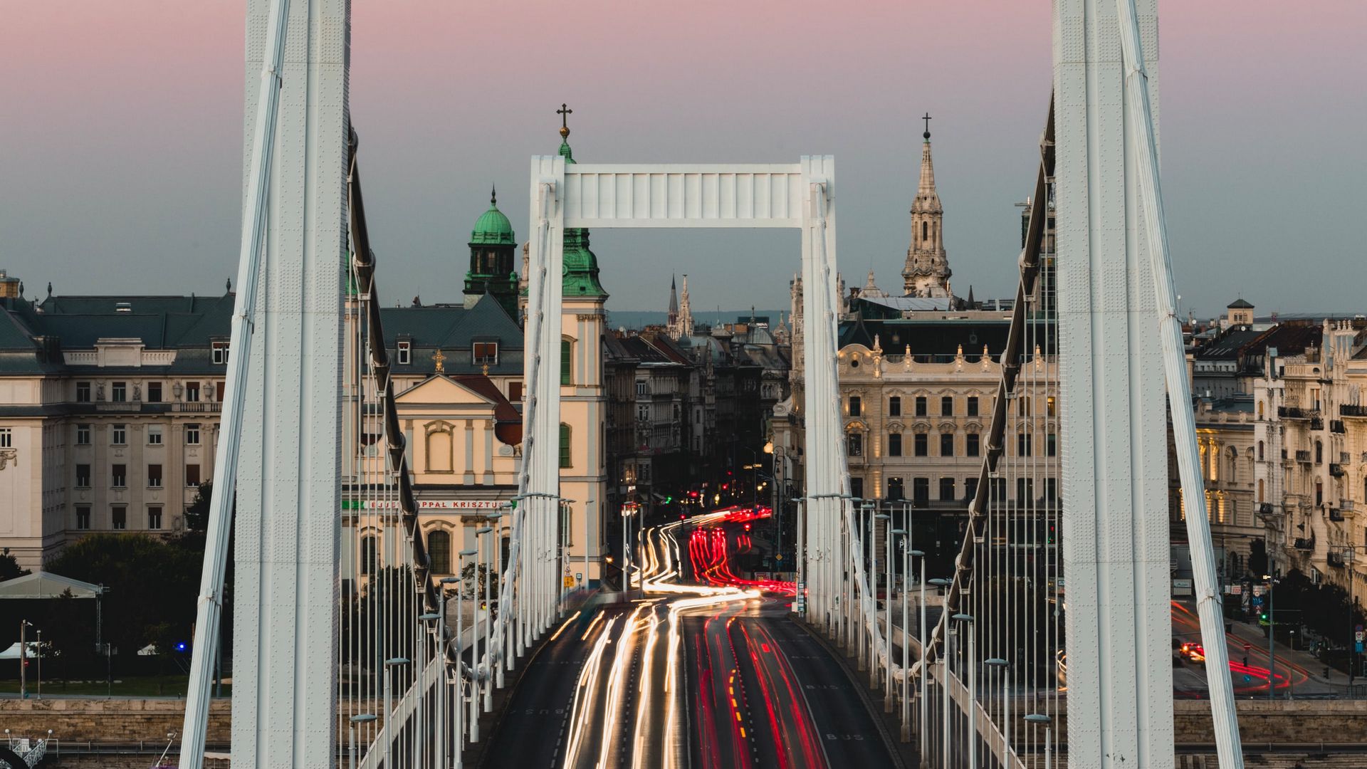 Download wallpaper 1920x1080 bridge, road, buildings, long exposure ...