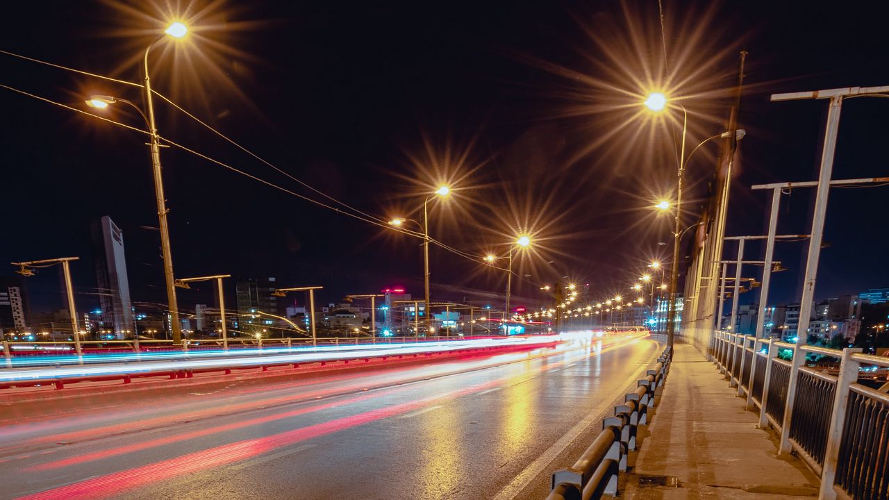 Wallpaper bridge, road, lights, light, night hd, picture, image