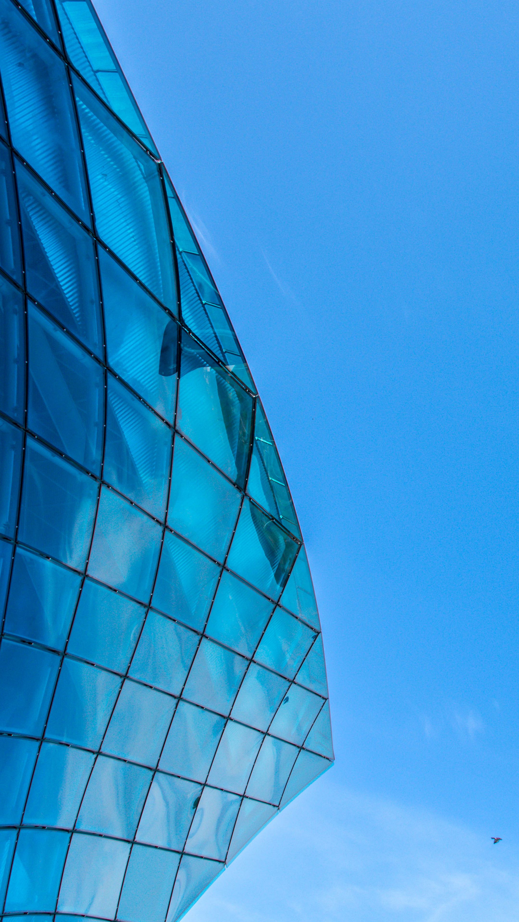Download wallpaper 2160x3840 building, bottom view, architecture, glass ...