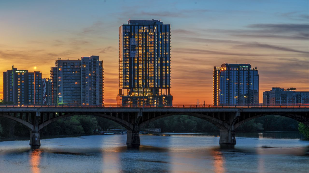 Wallpaper building, bridge, architecture, sunset hd, picture, image