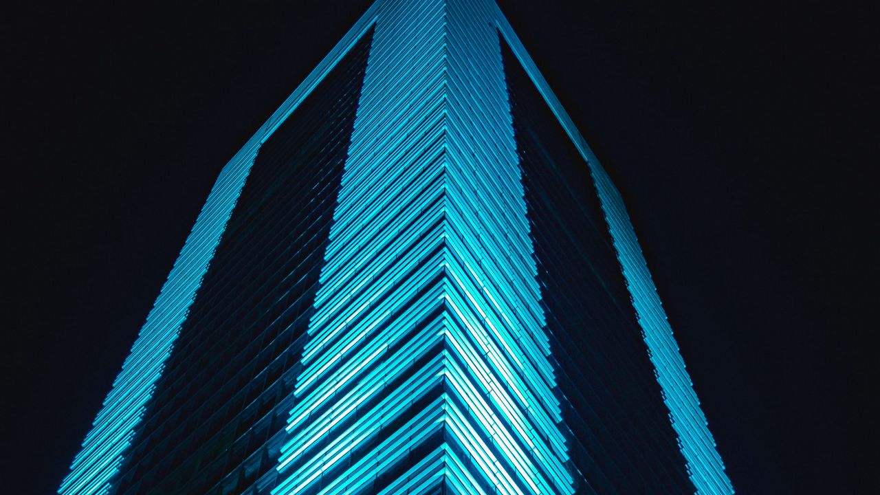 Wallpaper building, facade, backlight, glow, night hd, picture, image
