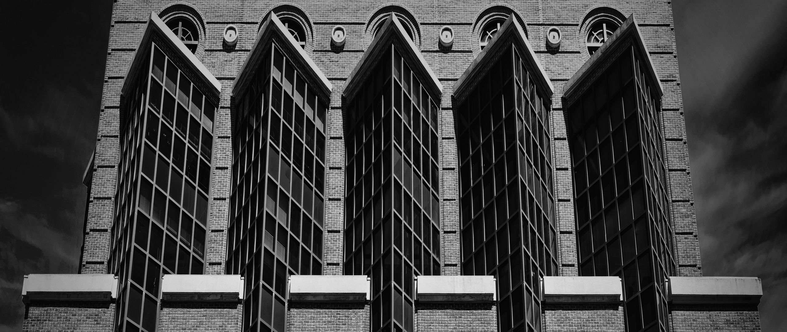 Download wallpaper 2560x1080 building, facade, windows, bricks, black ...