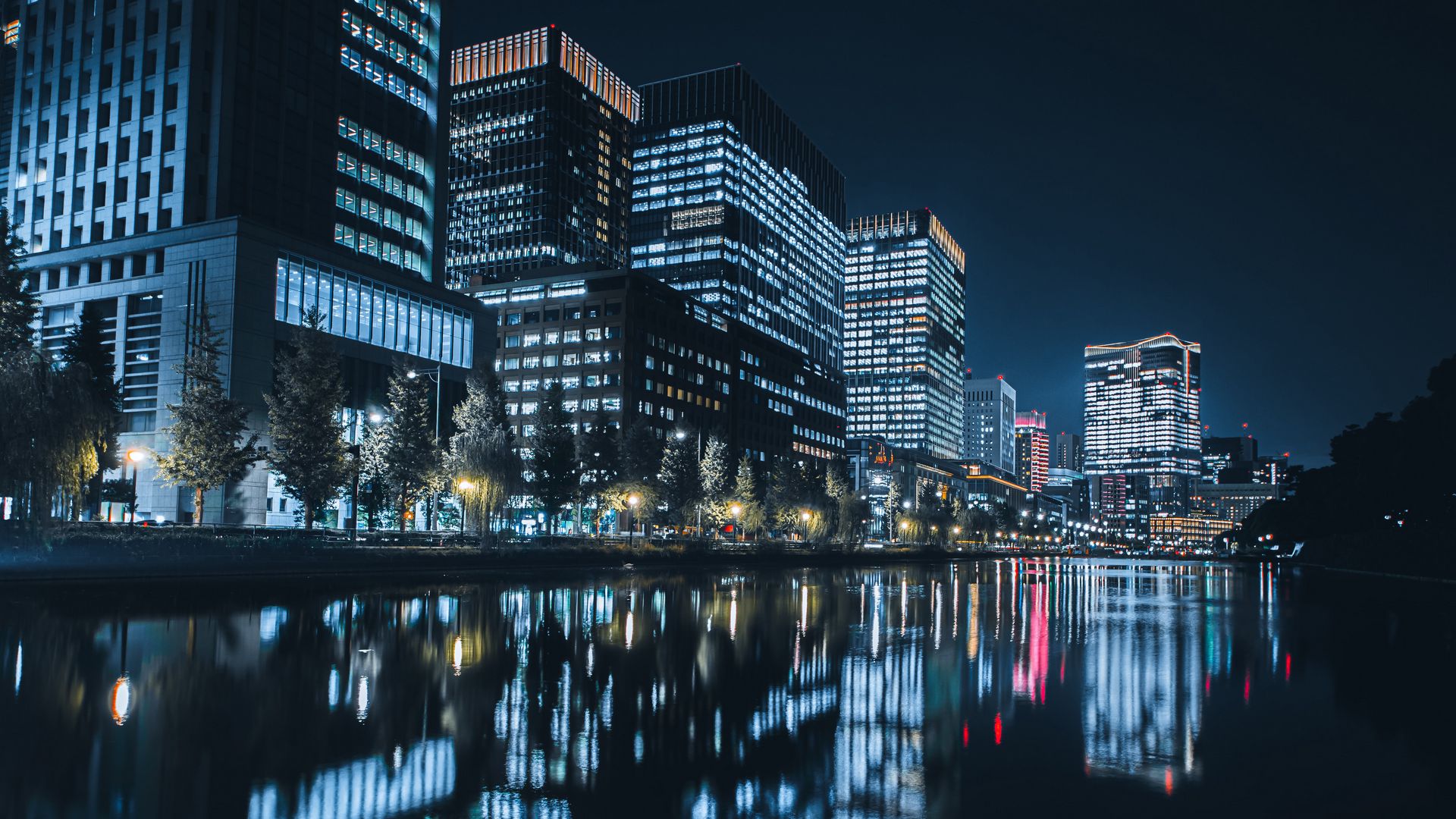 Download wallpaper 1920x1080 building, night city, skyscraper, glow ...