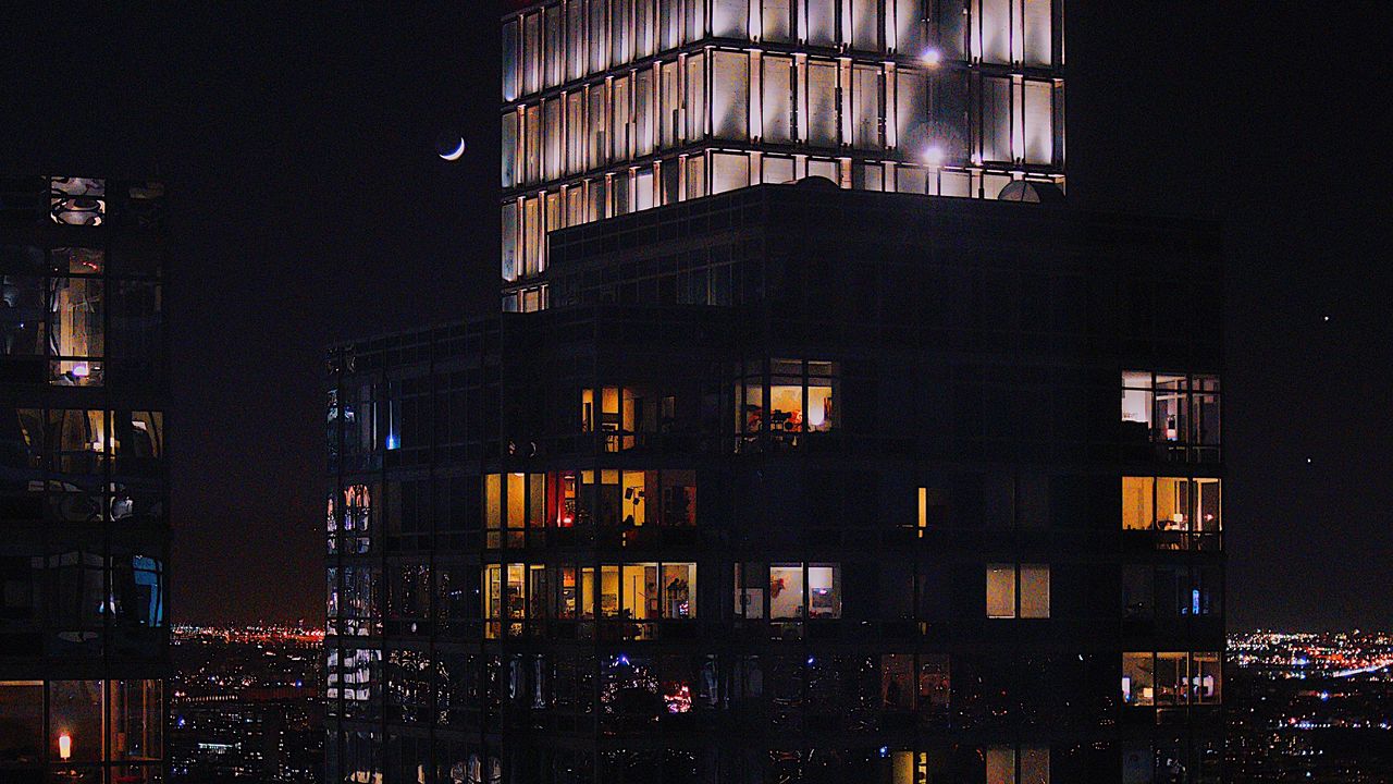 Wallpaper building, night city, windows, architecture hd, picture, image
