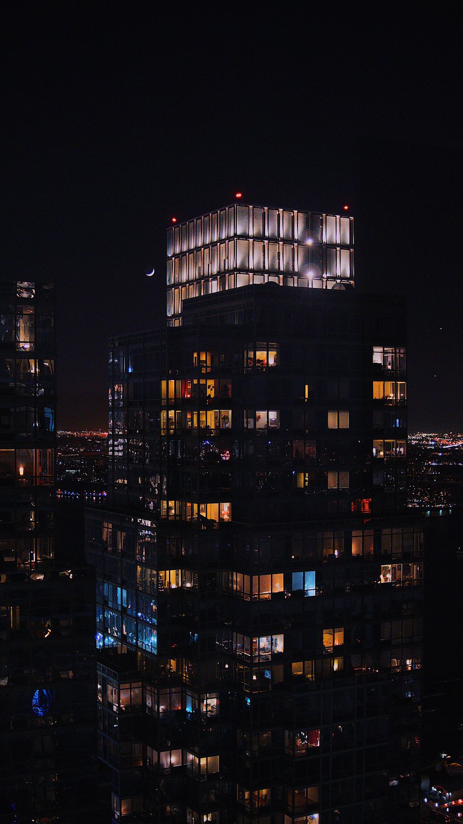 Download wallpaper 938x1668 building, night city, windows, architecture ...