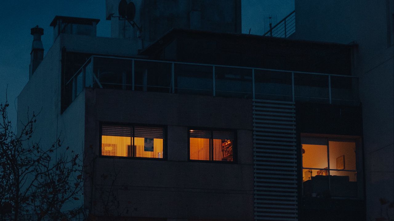 Wallpaper building, night, facade, lights hd, picture, image