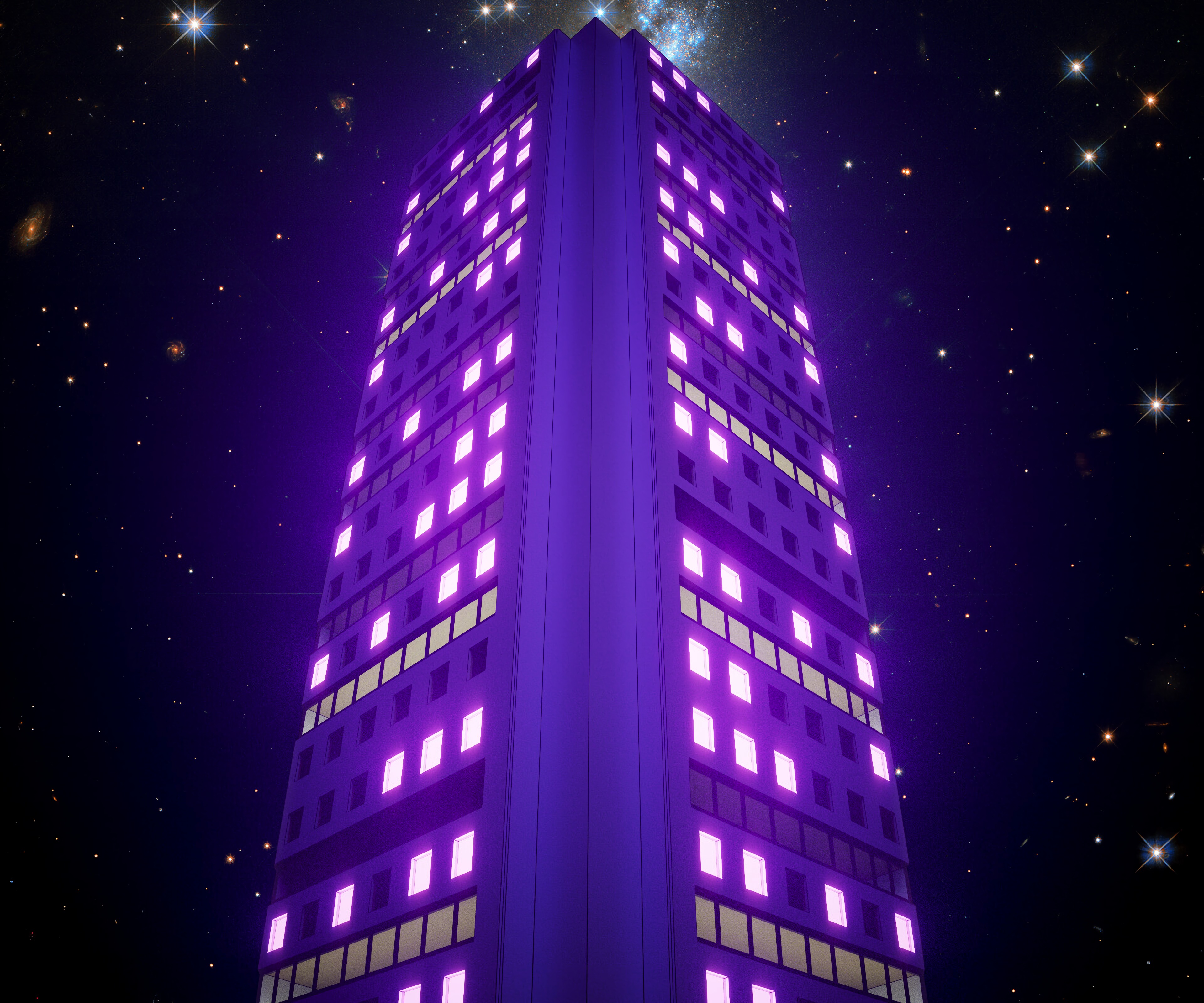 Download wallpaper 3840x3200 building, night, neon, glow, art hd background