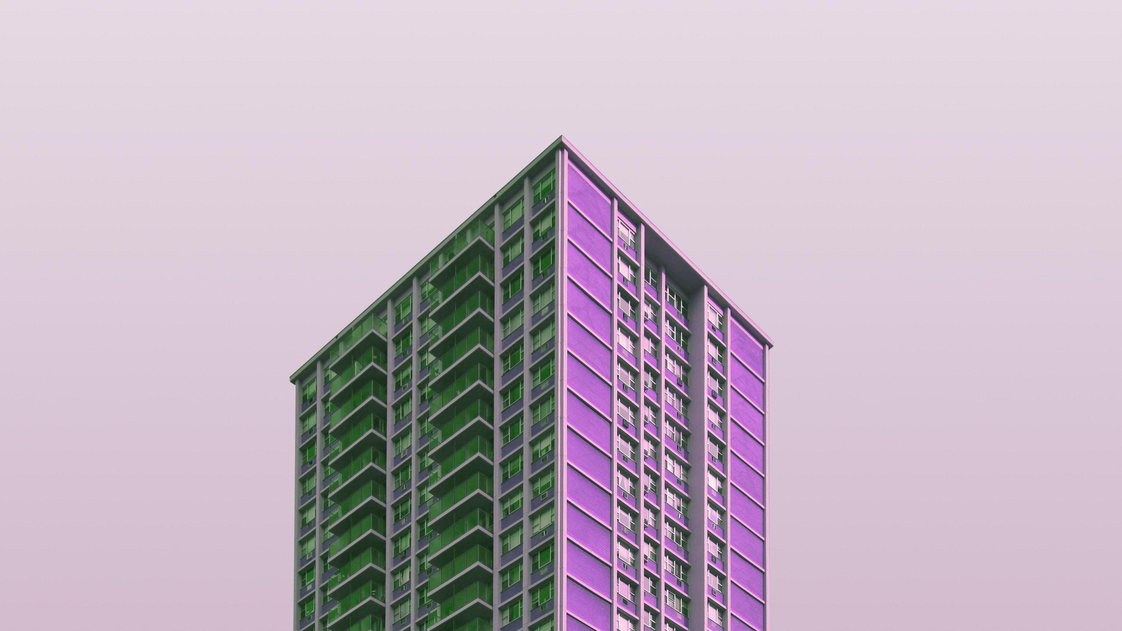 Download wallpaper 3840x2160 building, skyscraper, purple, minimalism ...