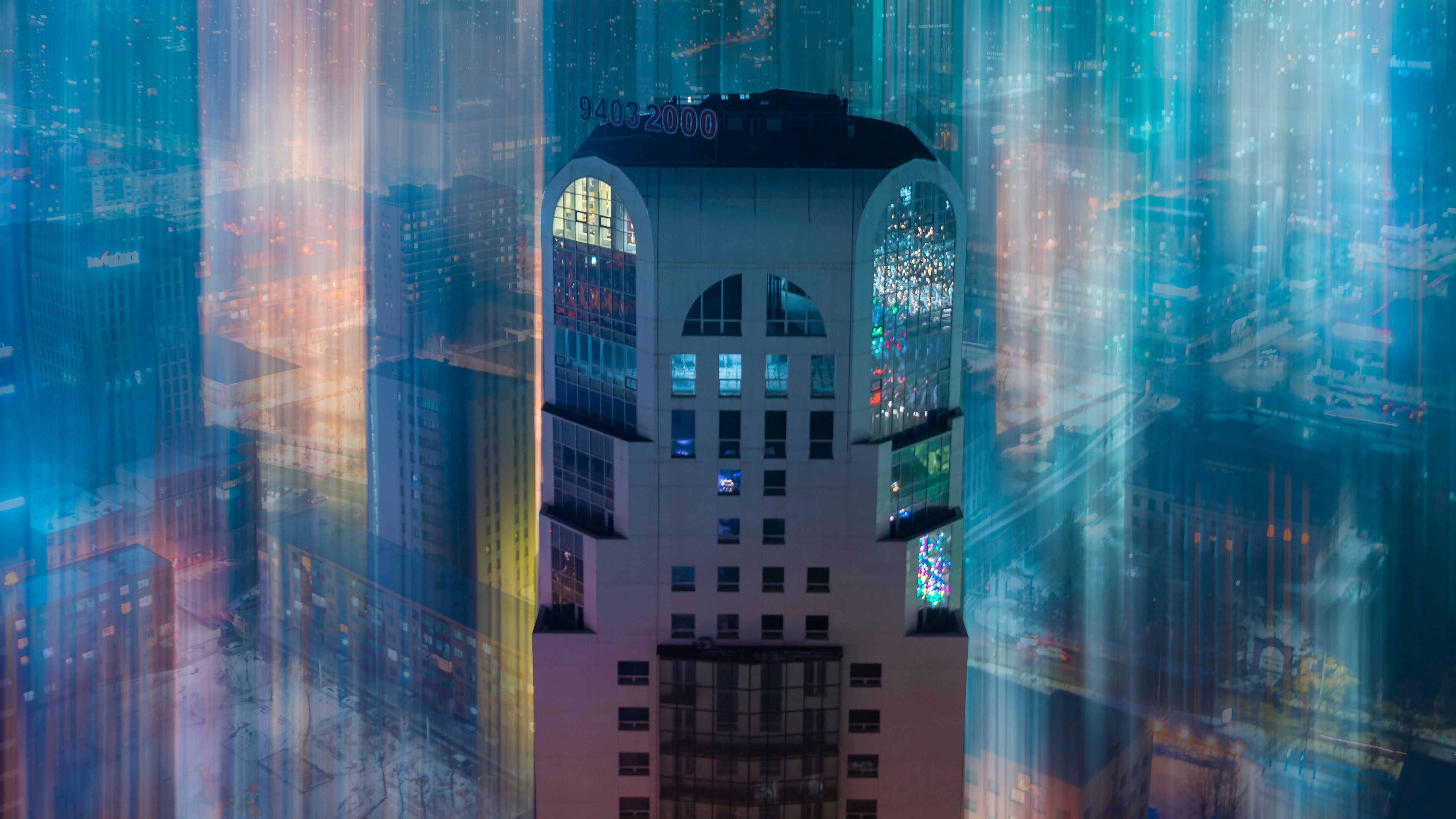 Download wallpaper 3840x2160 building, tower, architecture, blur, light ...