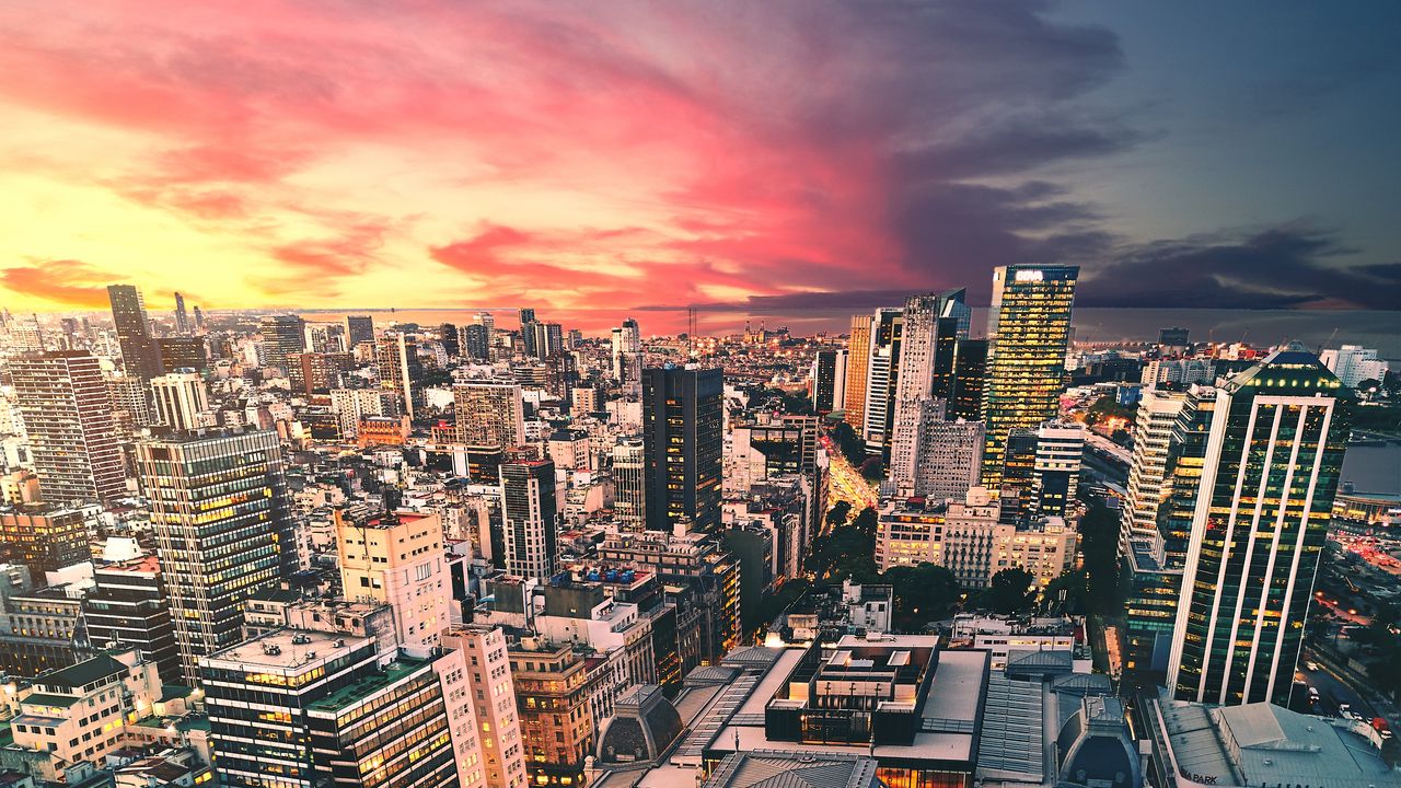 Wallpaper buildings, architecture, city, sunset hd, picture, image