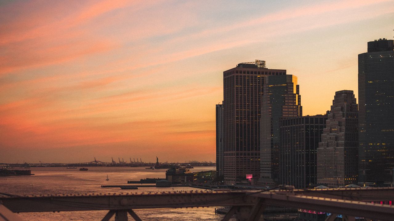 Wallpaper buildings, architecture, skyscrapers, sea, sunset hd, picture ...