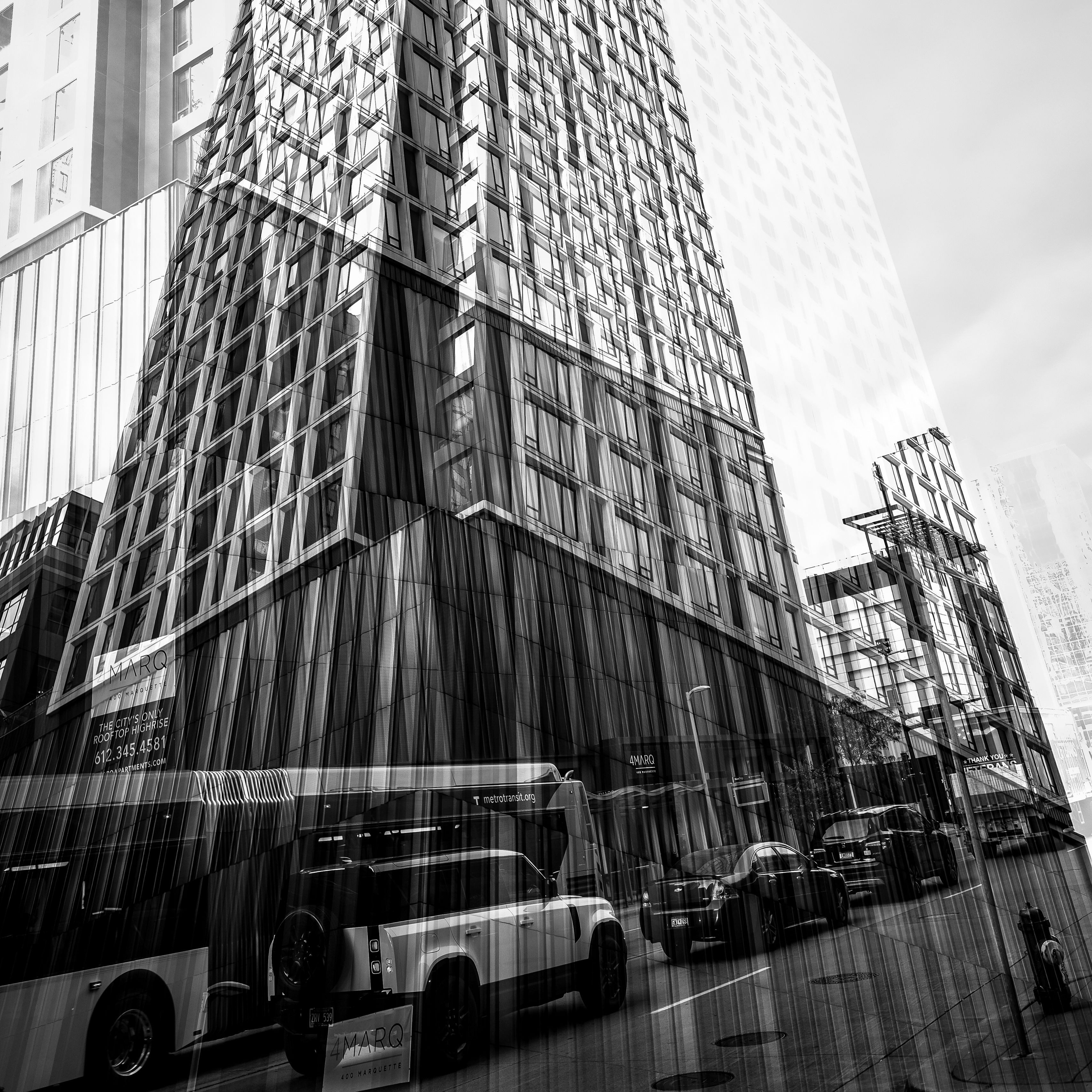 Download wallpaper 3415x3415 buildings, reflection, street, cars, edges ...