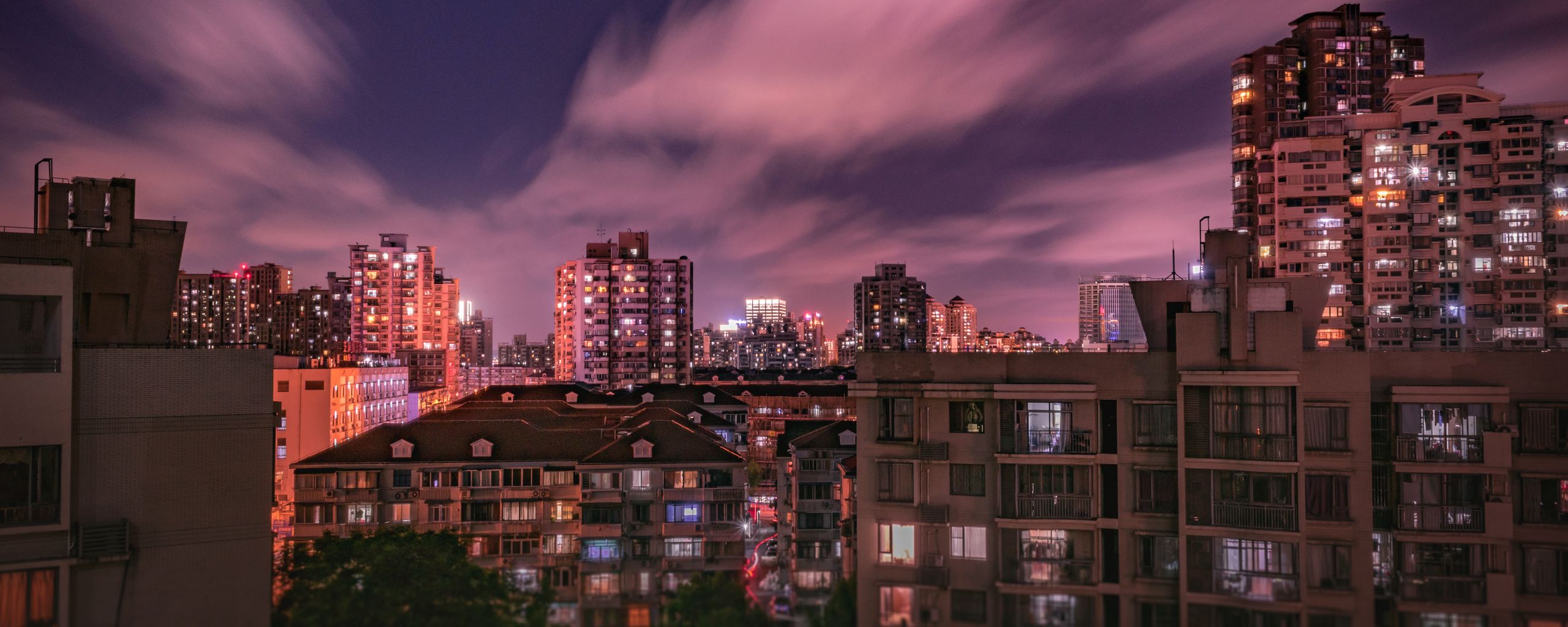 Download wallpaper 2560x1024 buildings, sky, night ultrawide monitor hd ...