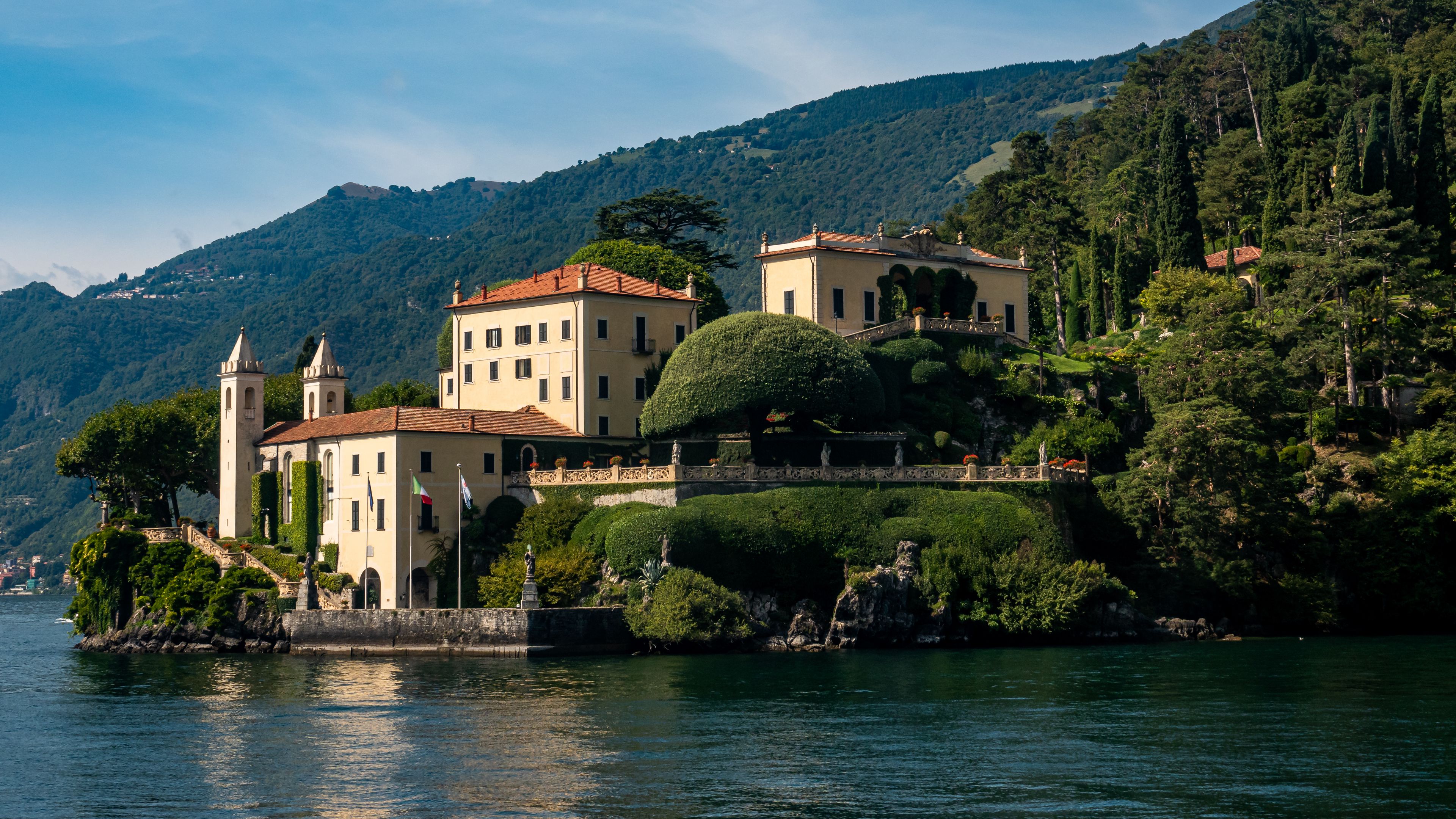 Download wallpaper 3840x2160 buildings, towers, trees, lake, landscape ...
