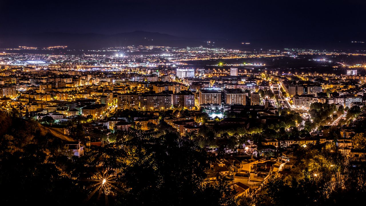 Wallpaper buildings, trees, lights, night, city hd, picture, image