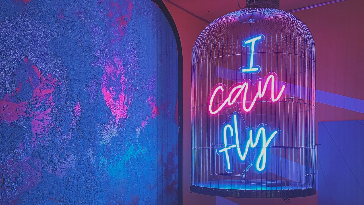 Wallpaper cage, inscription, freedom, neon, words hd, picture, image