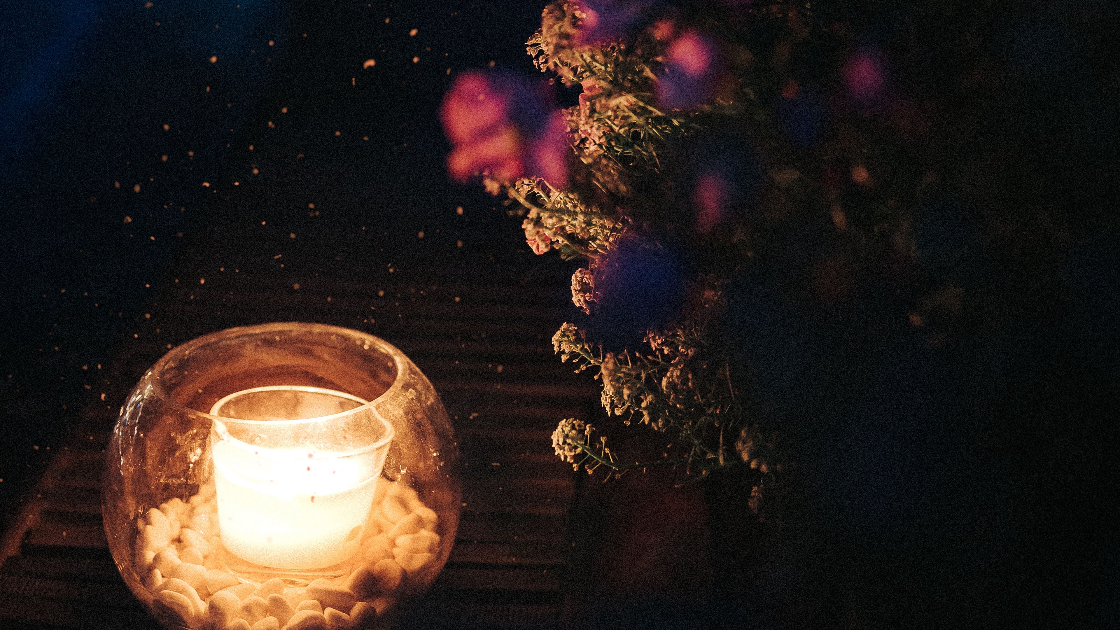Download wallpaper 3840x2160 candle, sparks, flowers, night, dark 4k ...