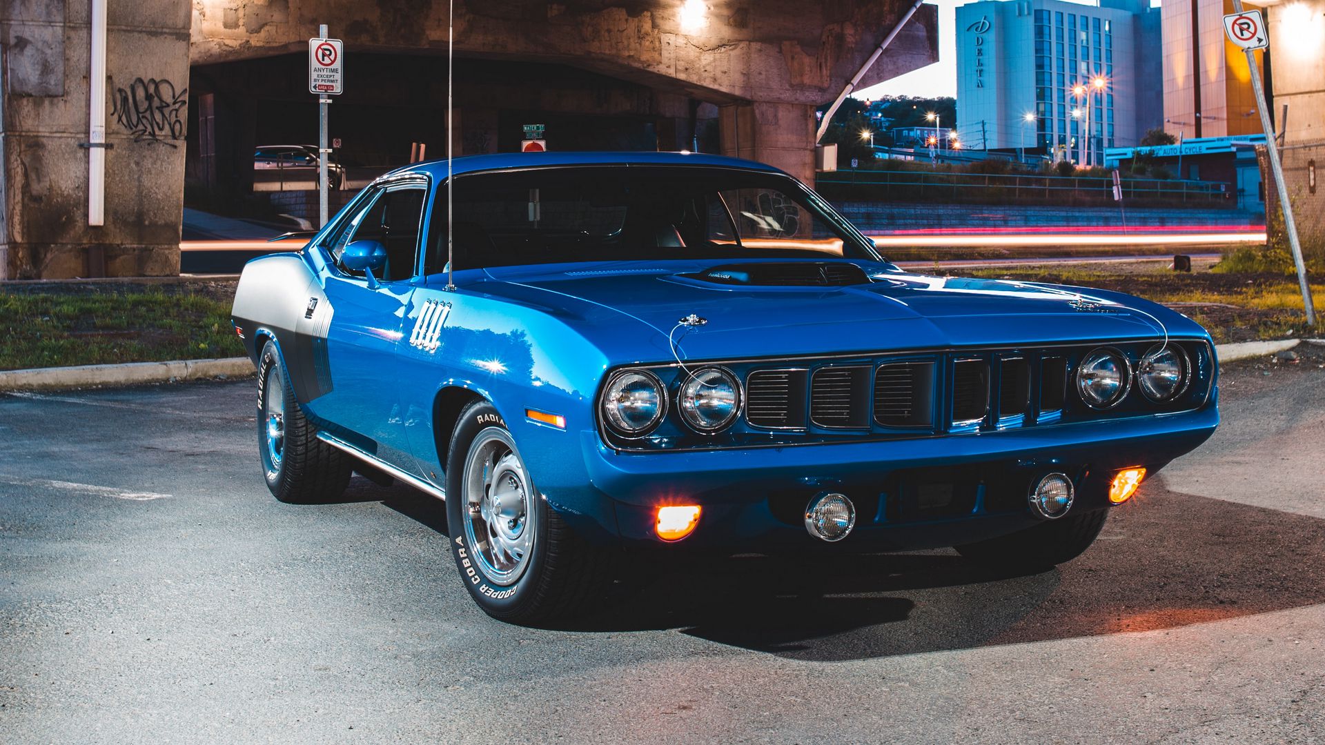 Download wallpaper 1920x1080 car, side view, blue, headlights, glow ...