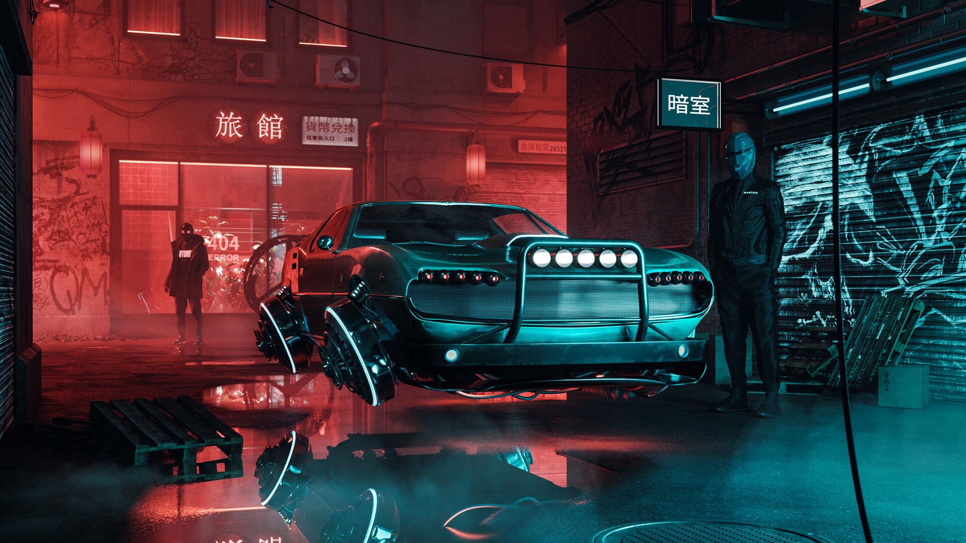 Download wallpaper 1920x1080 car, silhouettes, cyberpunk, future, art ...