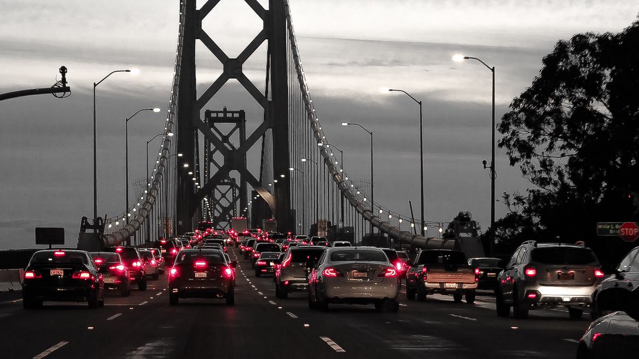 Wallpaper cars, road, bridge, evening hd, picture, image
