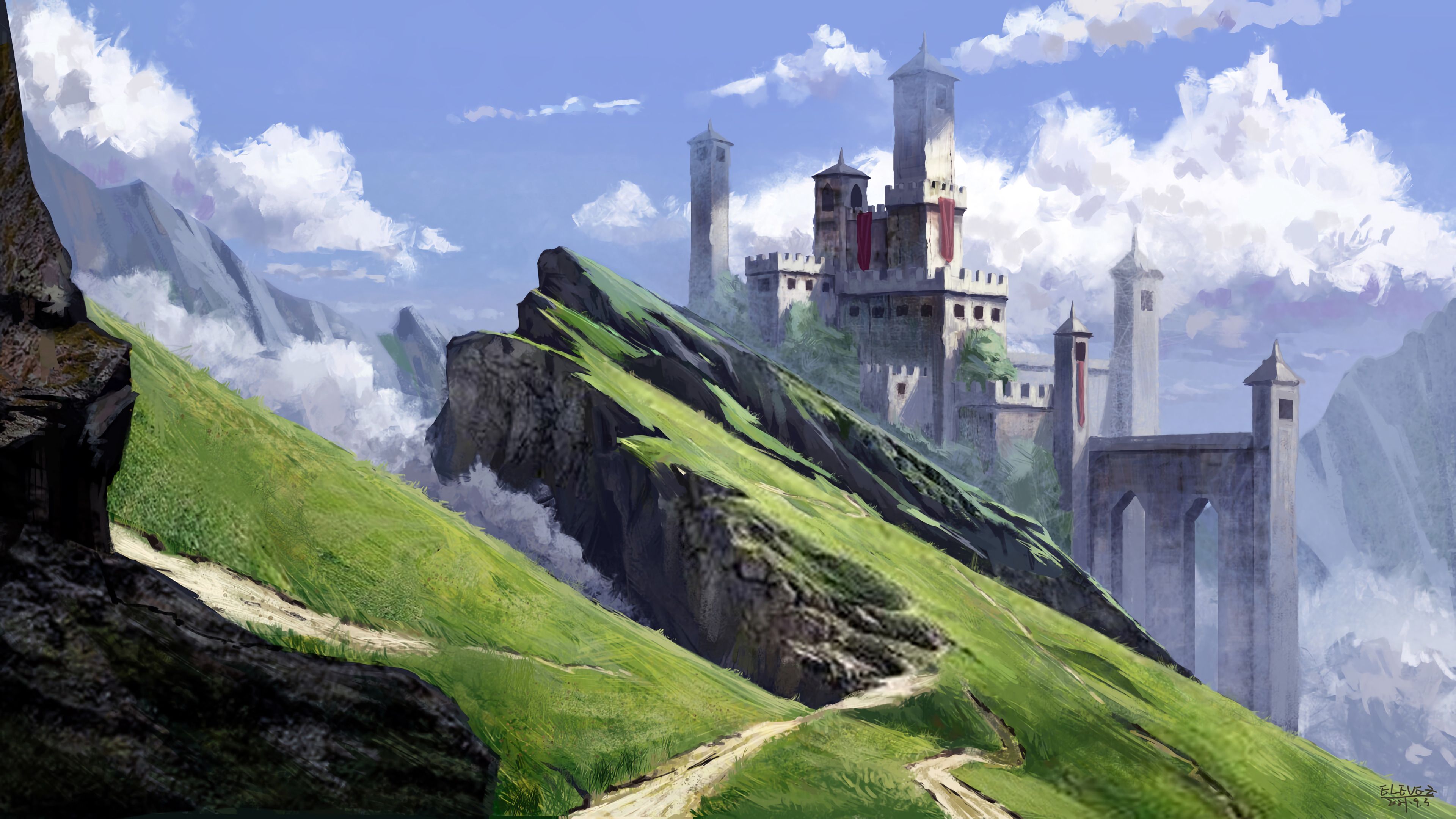 Download Wallpaper 3840x2160 Castle Fortress Mountains Art Hd Background