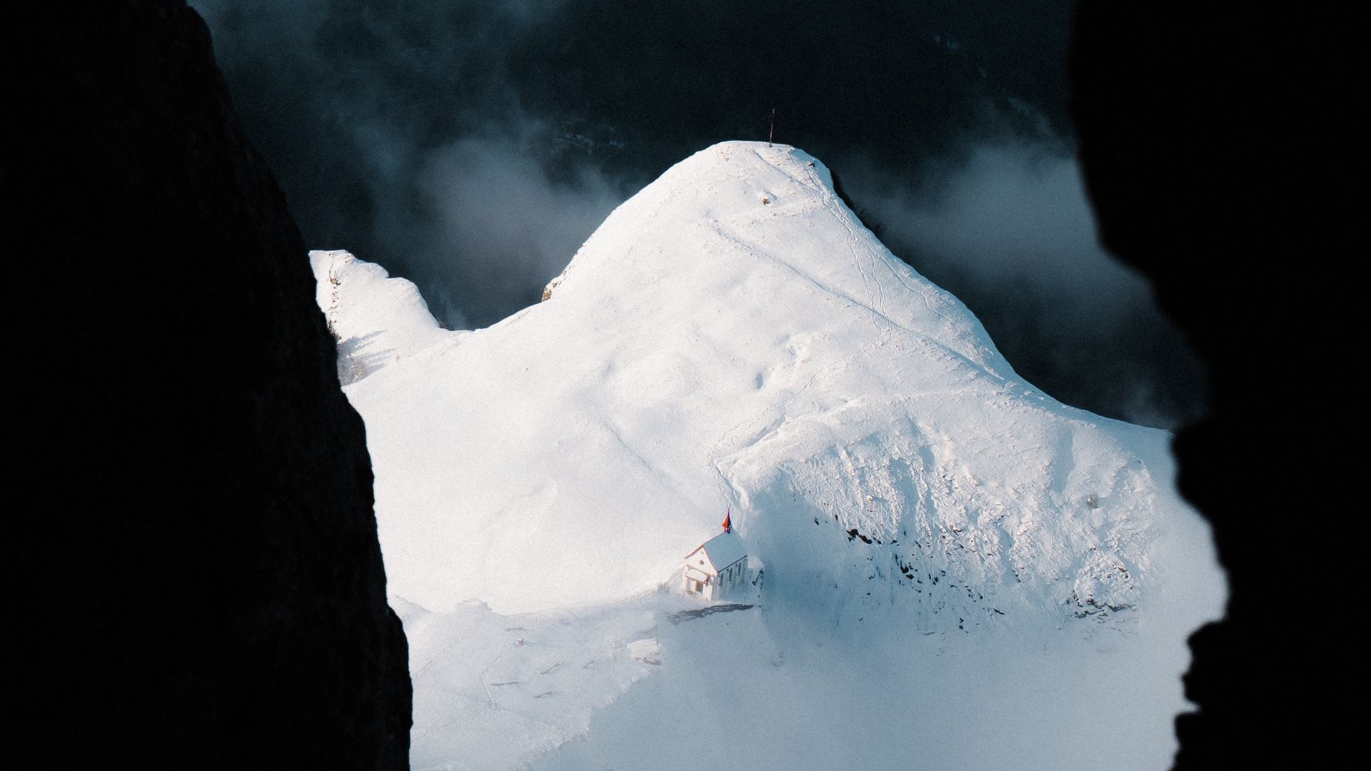 Download wallpaper 1920x1080 cave, peak, snow, mountain full hd, hdtv ...