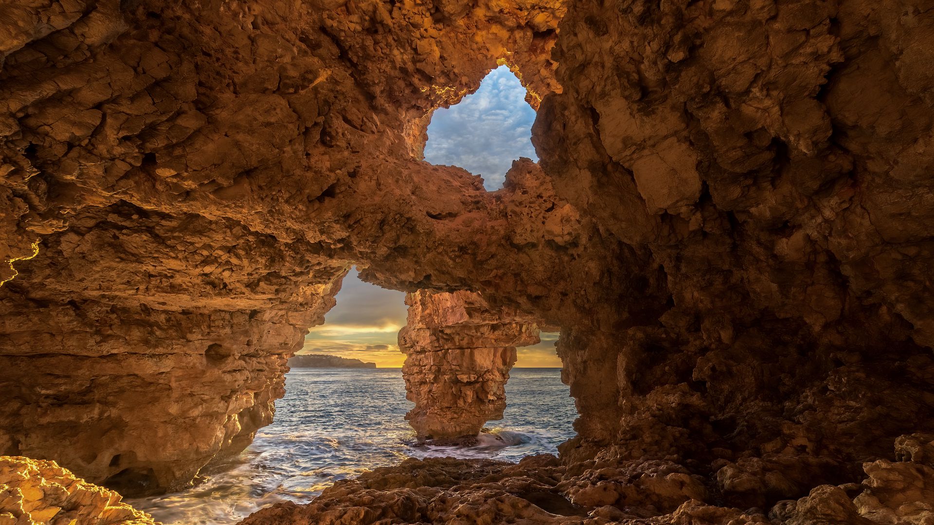 Download wallpaper 1920x1080 cave, stones, sea, rocks full hd, hdtv ...