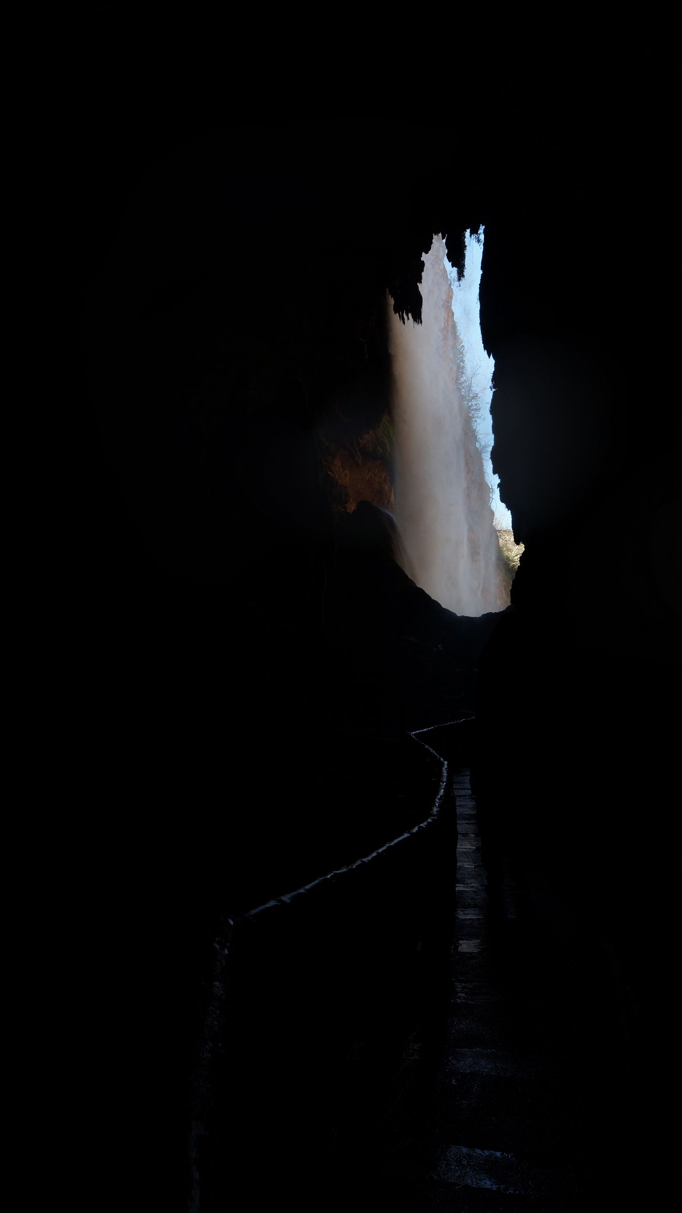 Download wallpaper 1350x2400 cave, waterfall, path, dark iphone 8+/7 ...