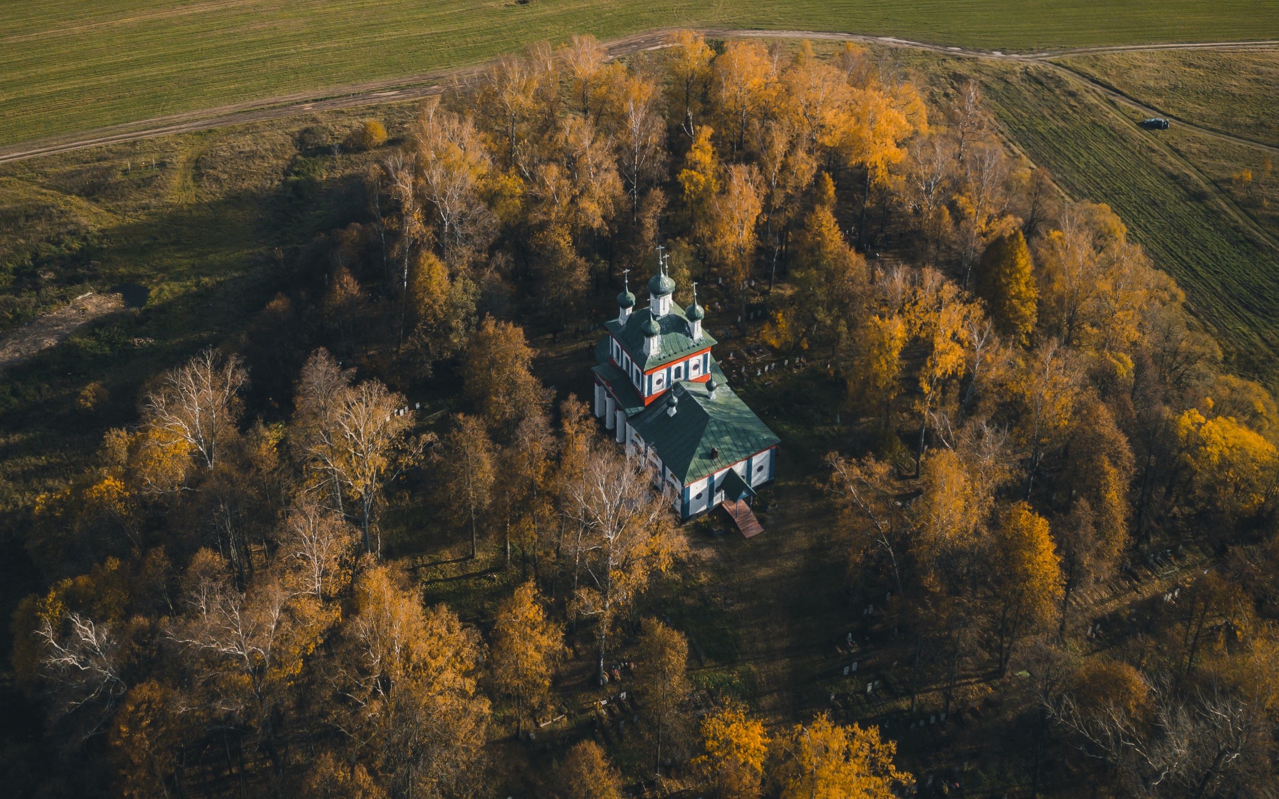 Download wallpaper 2560x1600 church, building, aerial view, trees ...