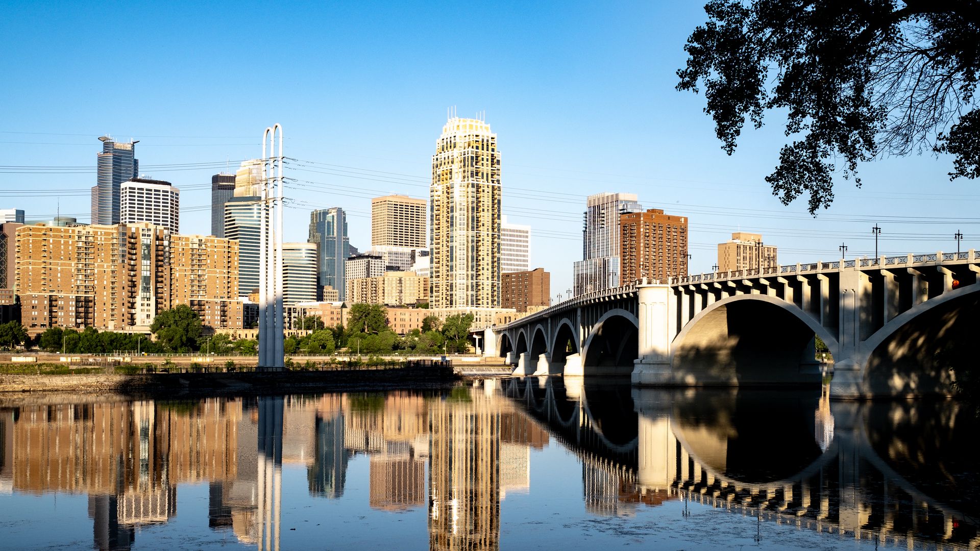 Download wallpaper 1920x1080 city, bridge, skyscrapers, reflection ...